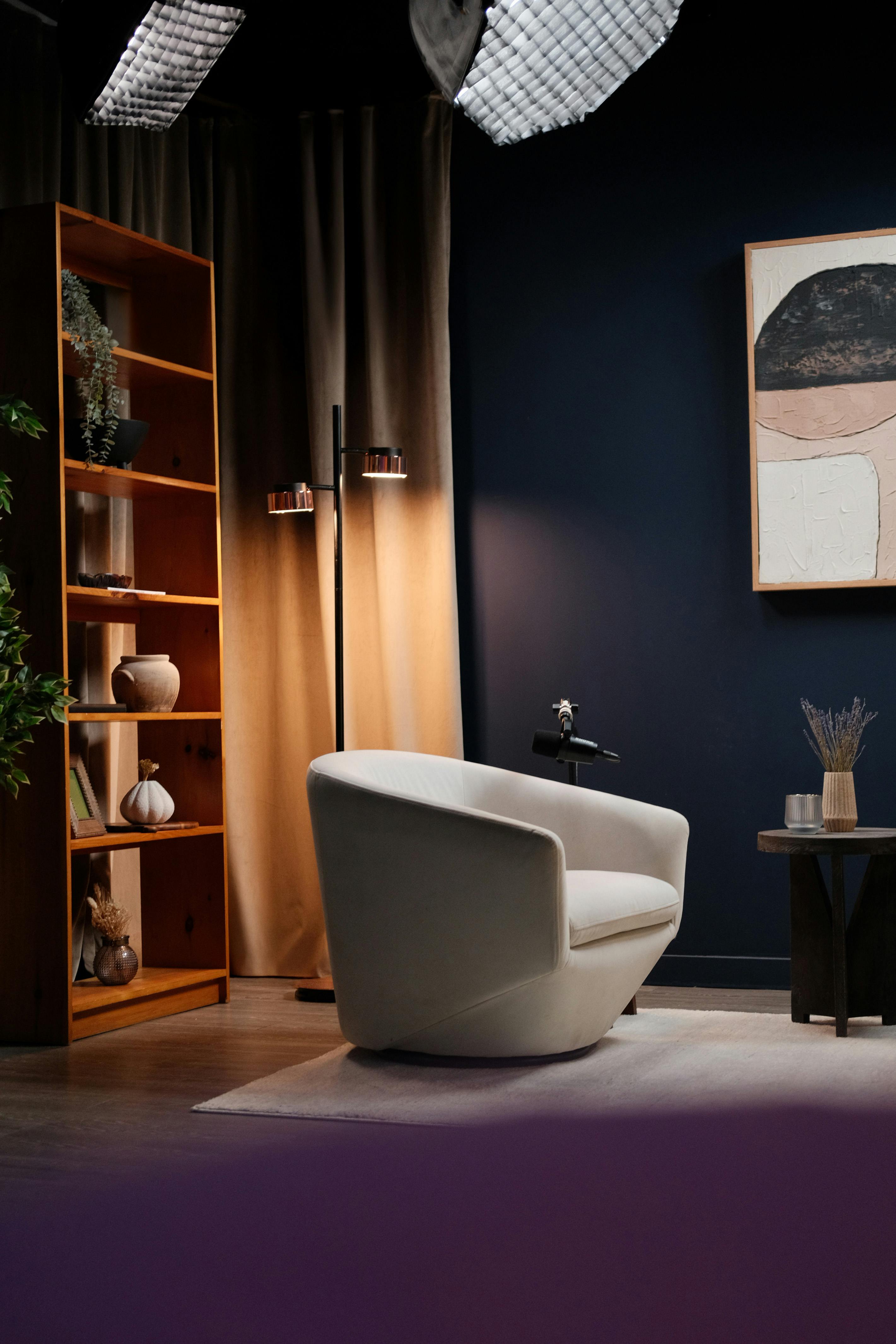 Modern Cozy Podcast Studio with Art Decor · Free Stock Photo