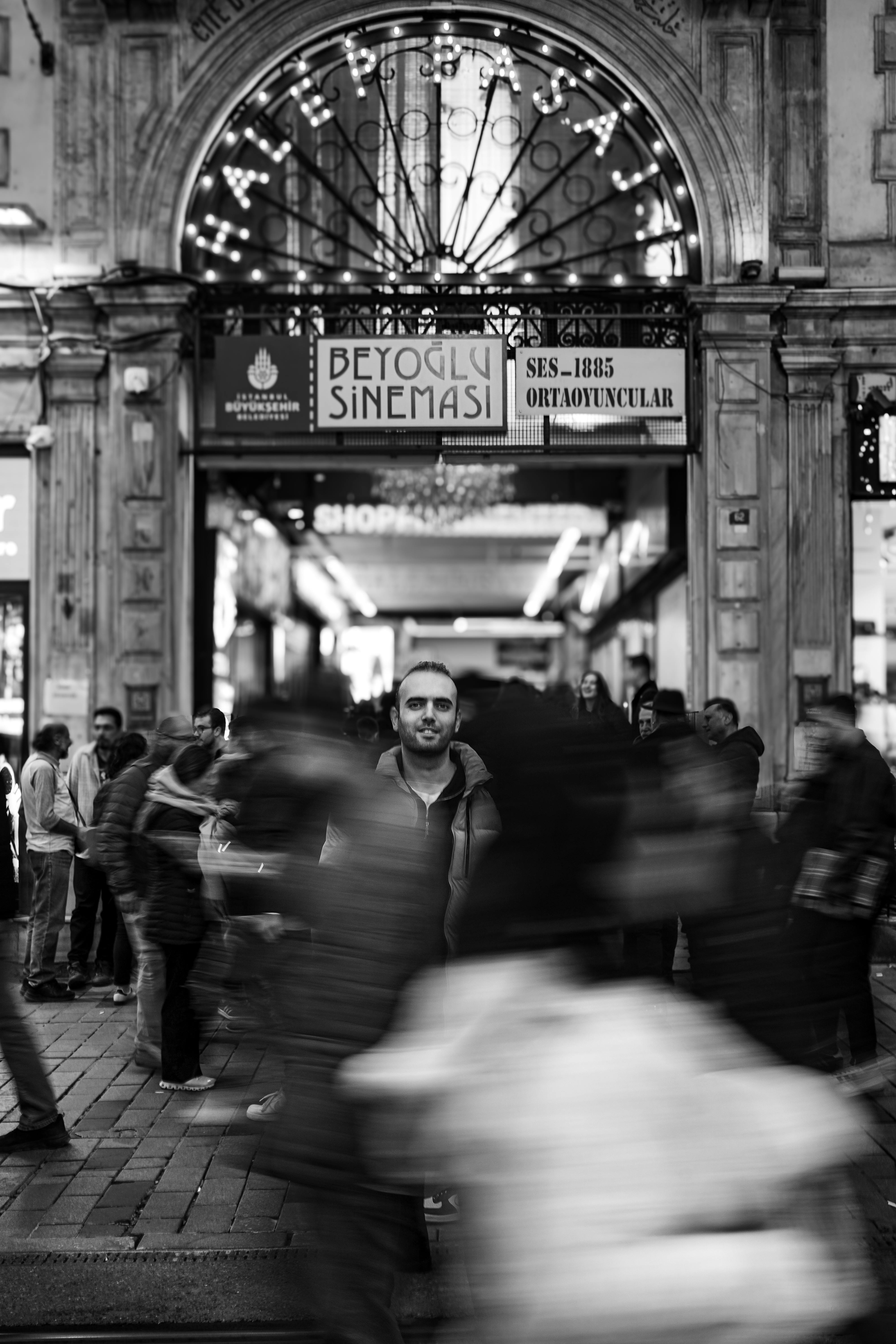 Monochrome Street Scene in Front of Historic Beyoğlu Cinema · Free ...