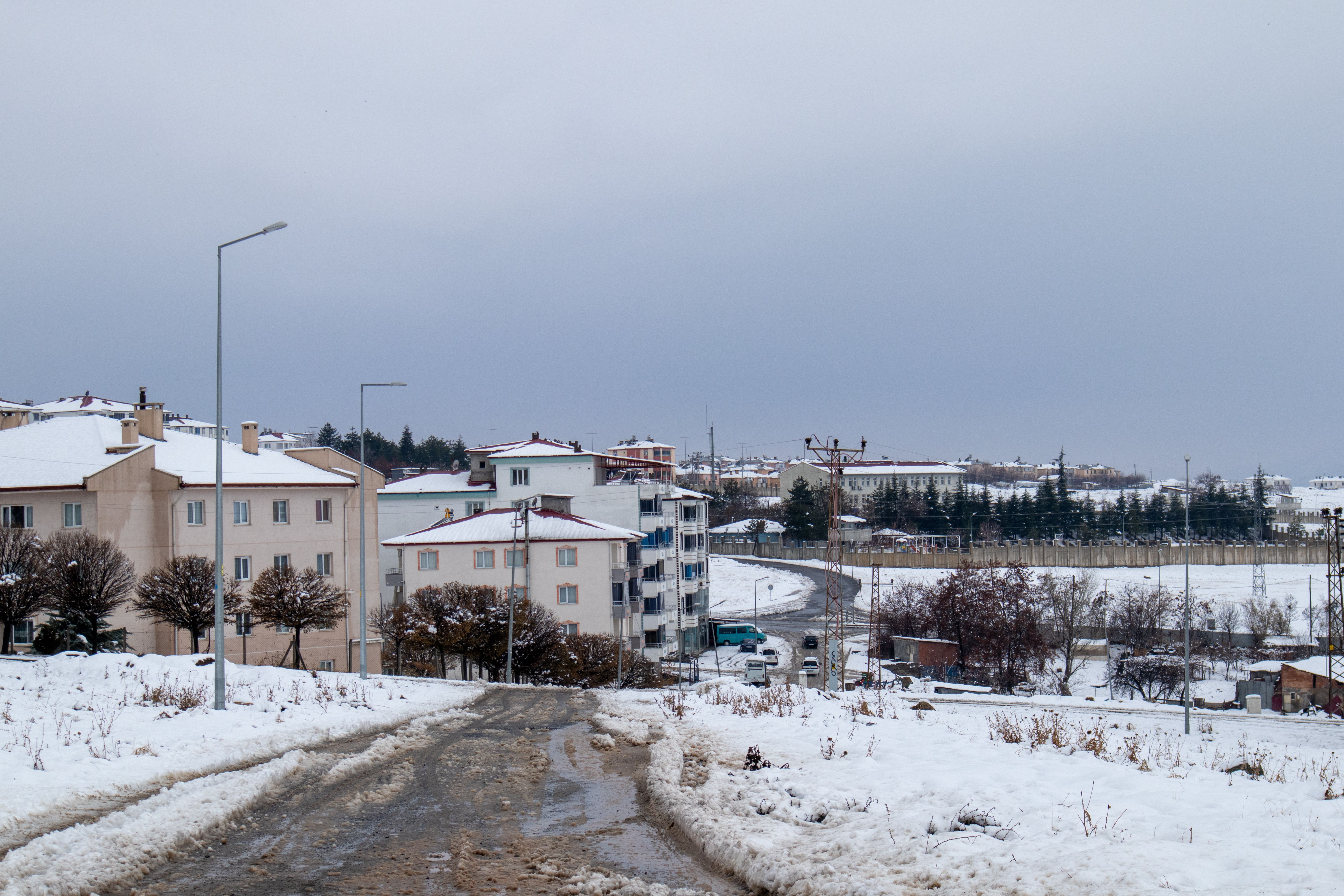 Winter Urban Landscape with Snow-covered Road · Free Stock Photo
