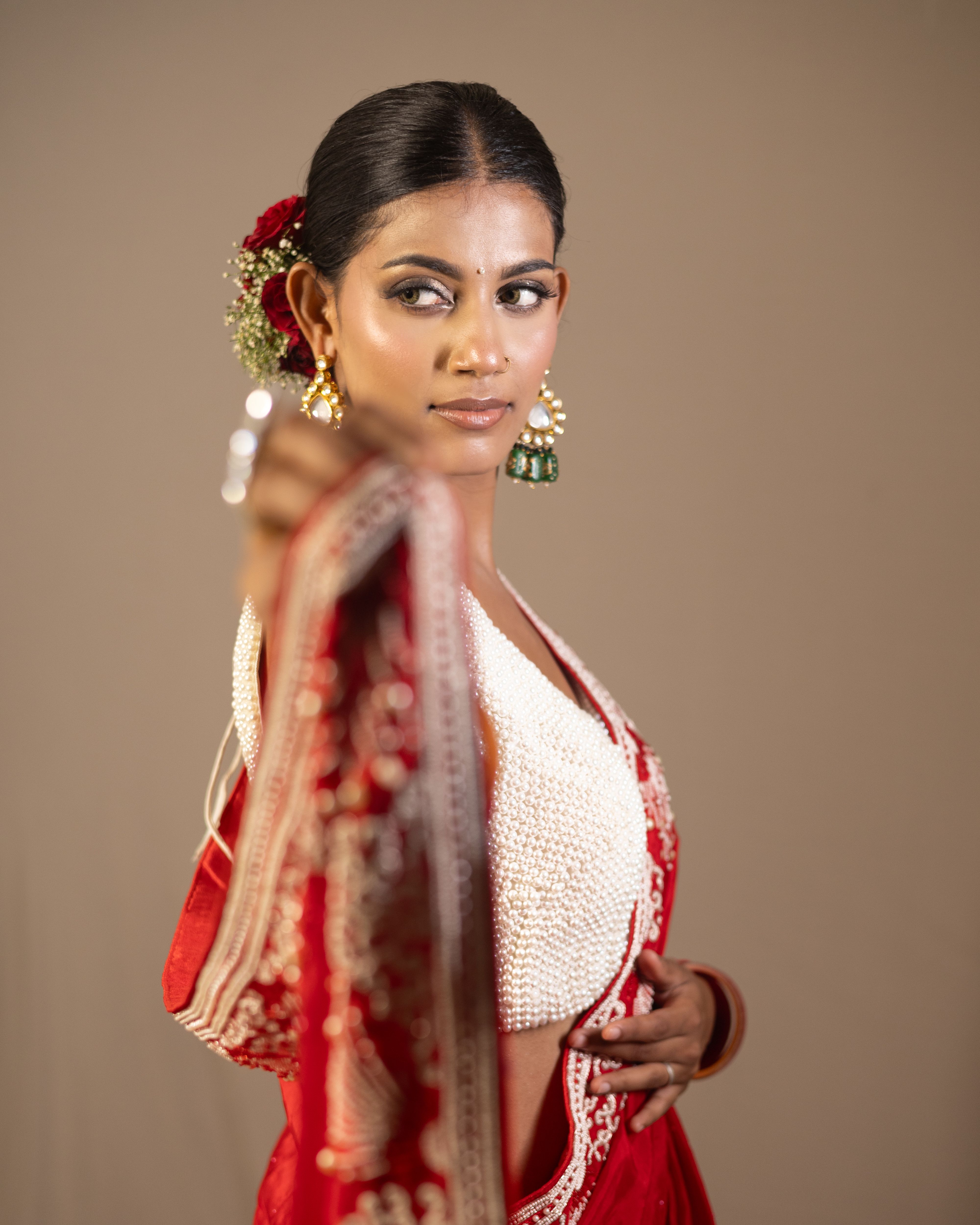 Elegant Woman in Traditional Red Saree · Free Stock Photo