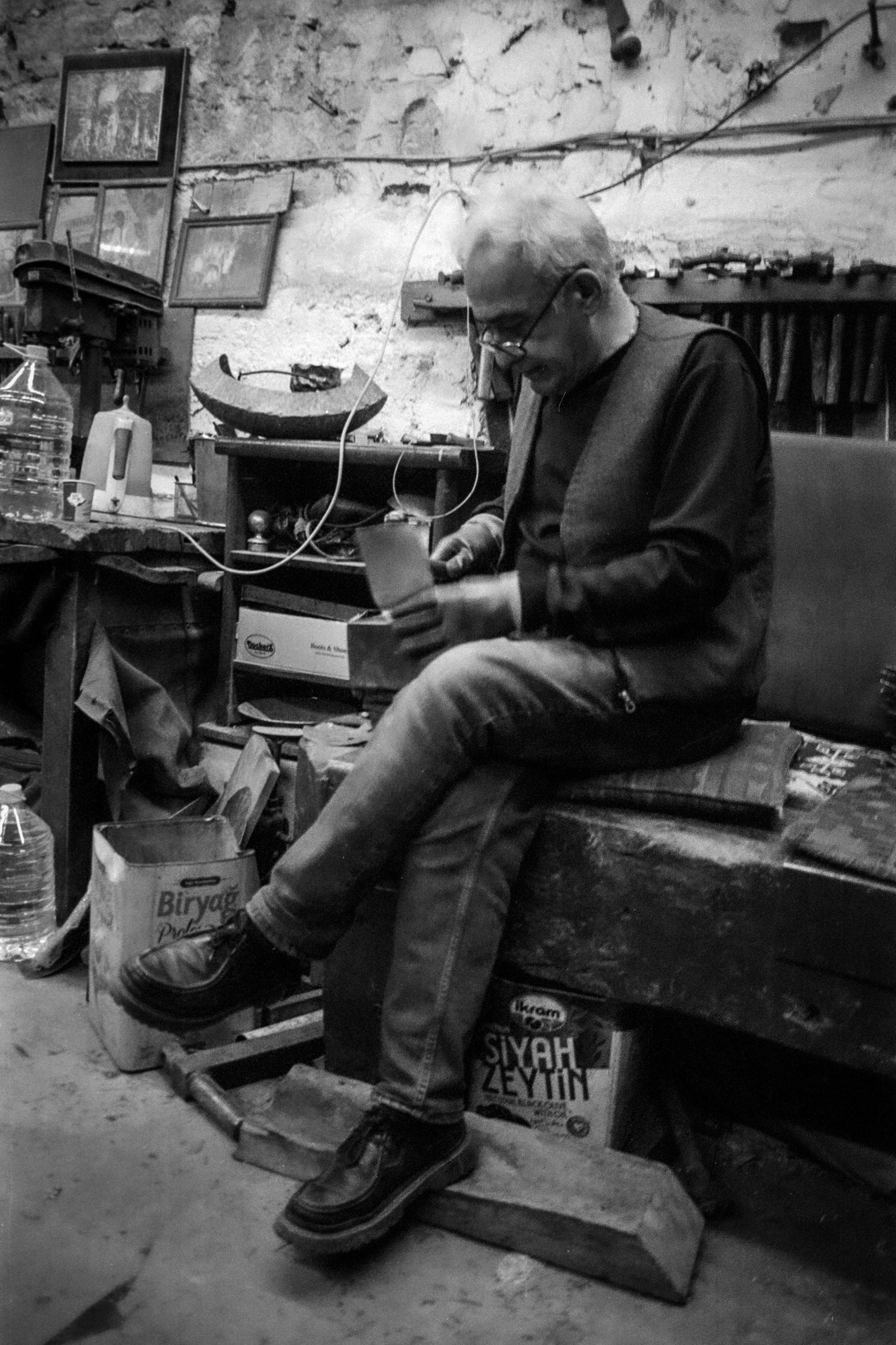 Black and White Portrait of Craftsman in Istanbul Workshop · Free Stock ...