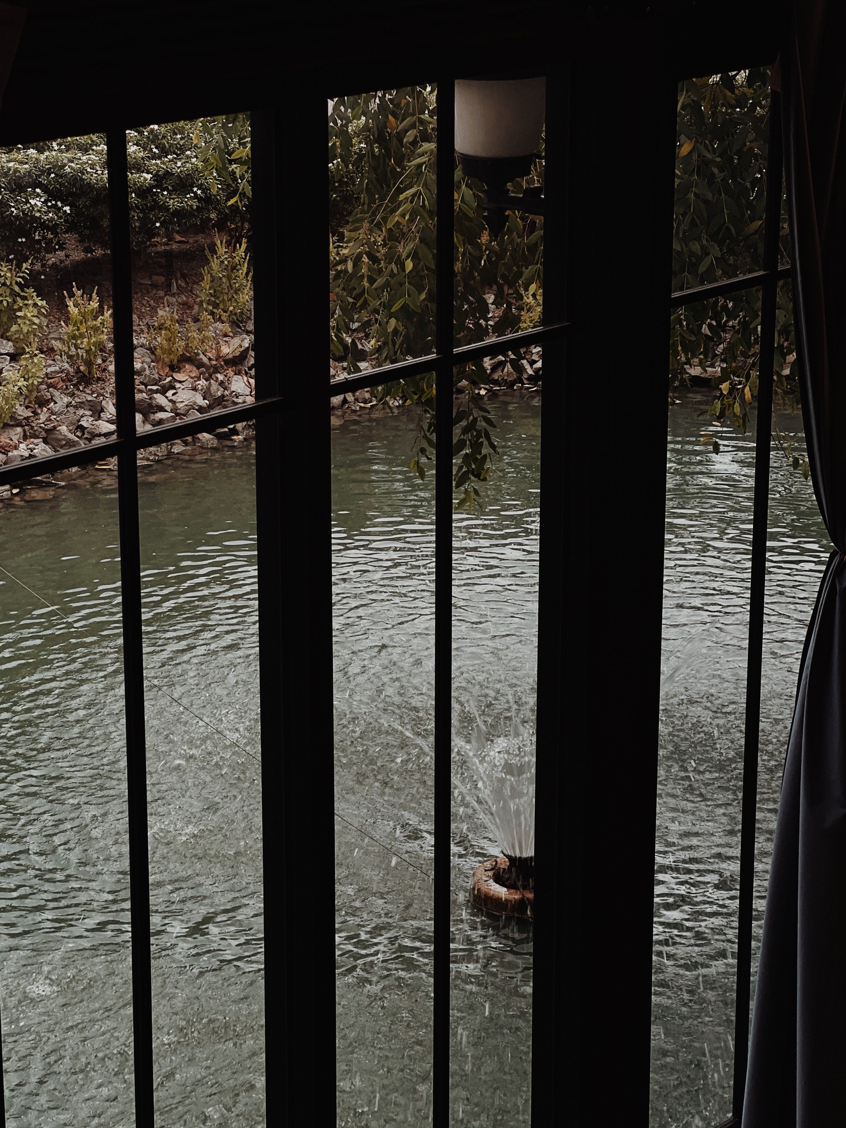 Serene View of a Pond from Window Frame · Free Stock Photo