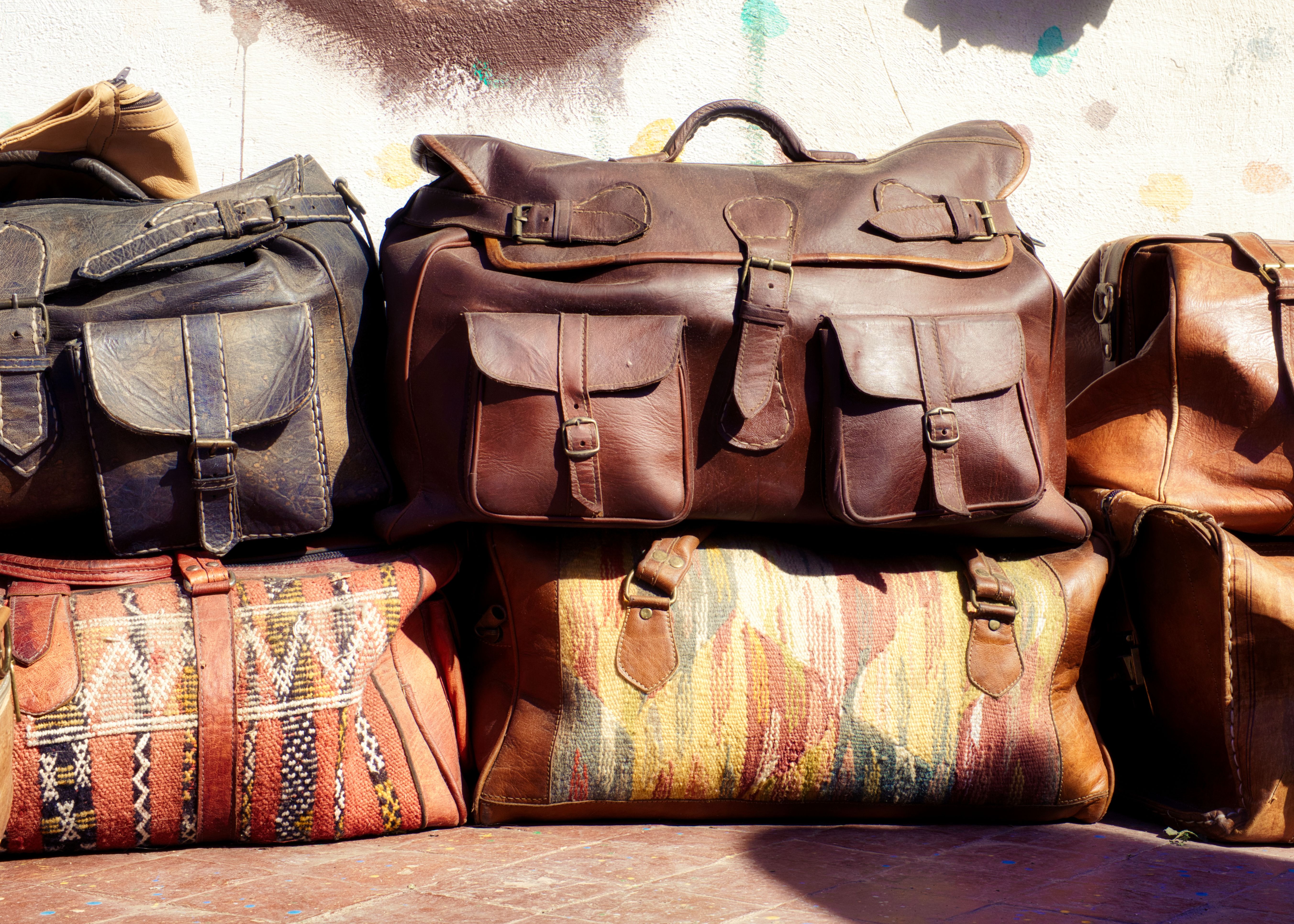 Handcrafted Leather and Textile Bags in Moroccan Market · Free Stock Photo