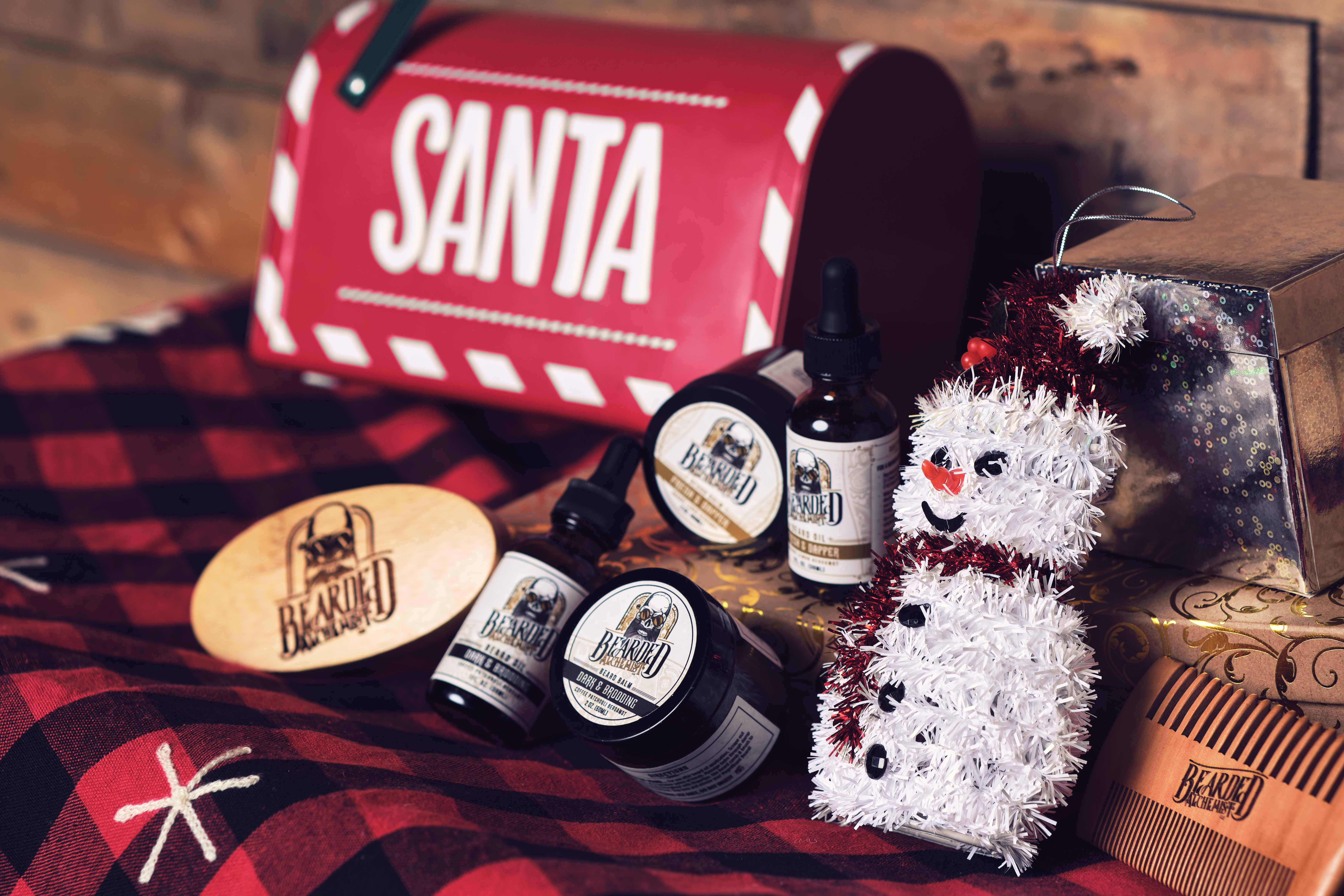 Festive Holiday Beard Care Gift Set with Santa Theme · Free Stock Photo