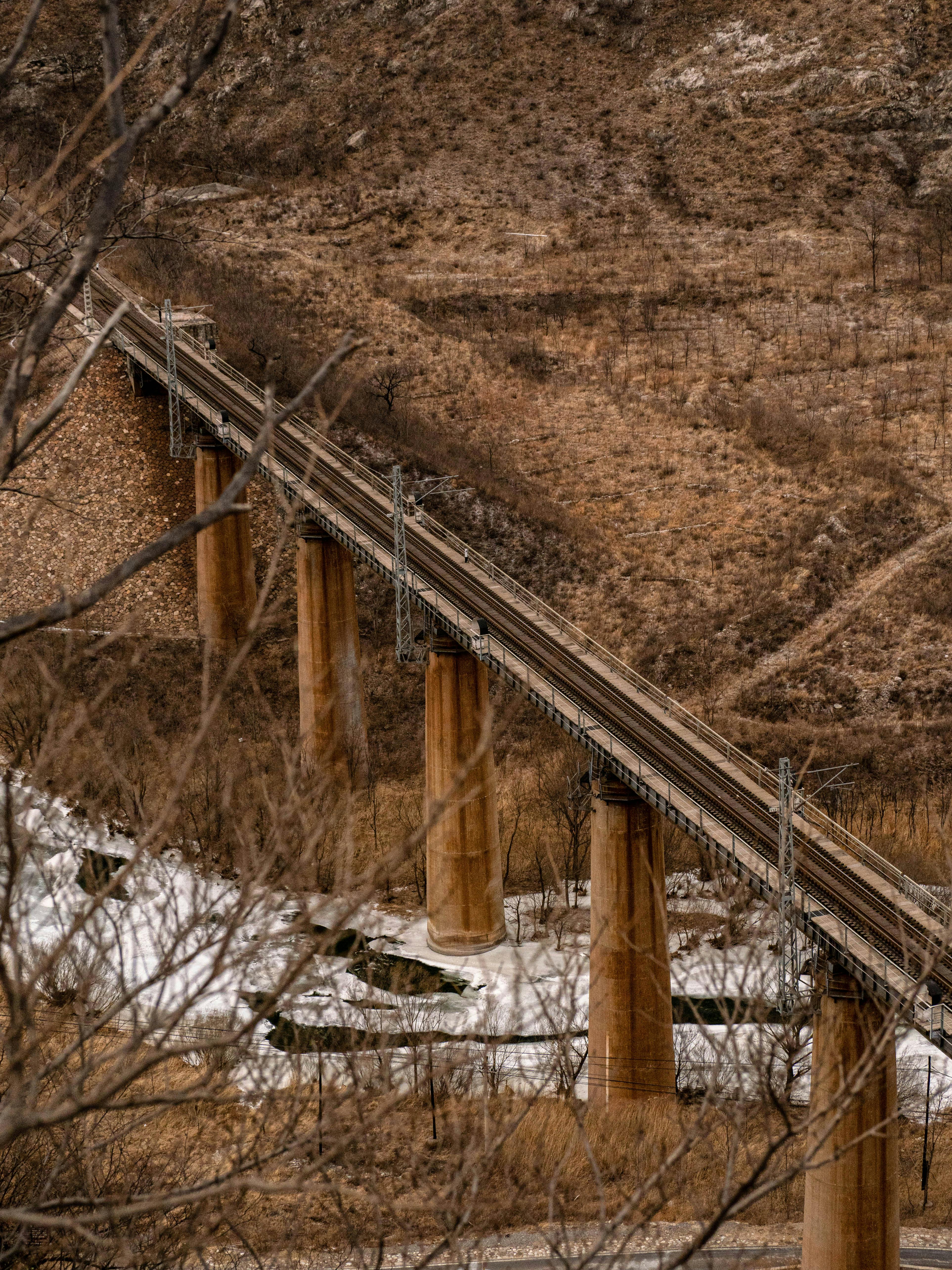 High Elevated Train Bridge in Snowy Landscape · Free Stock Photo