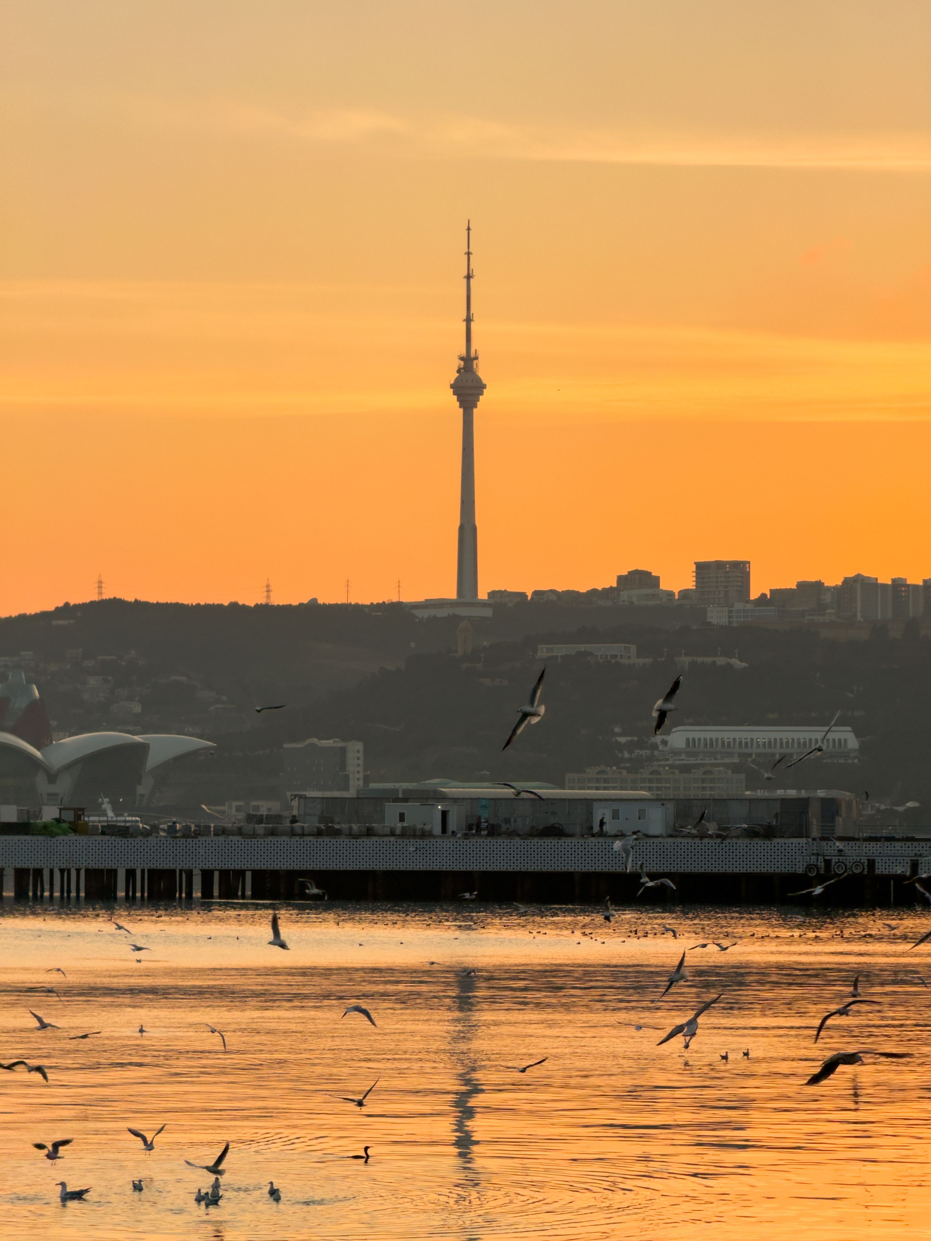 Sunset View of Baku Skyline with Tower · Free Stock Photo