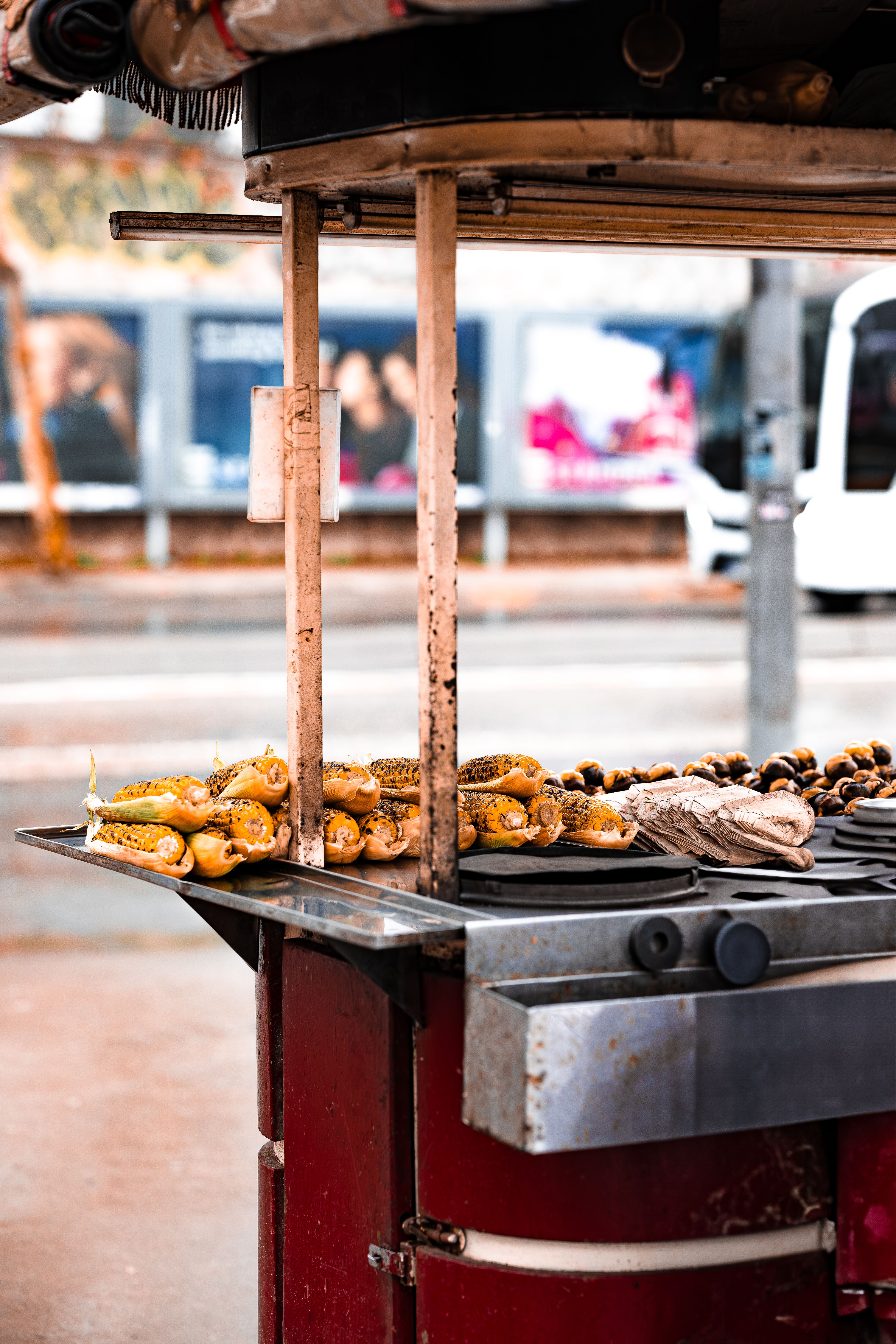 Street Food Stall Selling Grilled Corn in Istanbul · Free Stock Photo