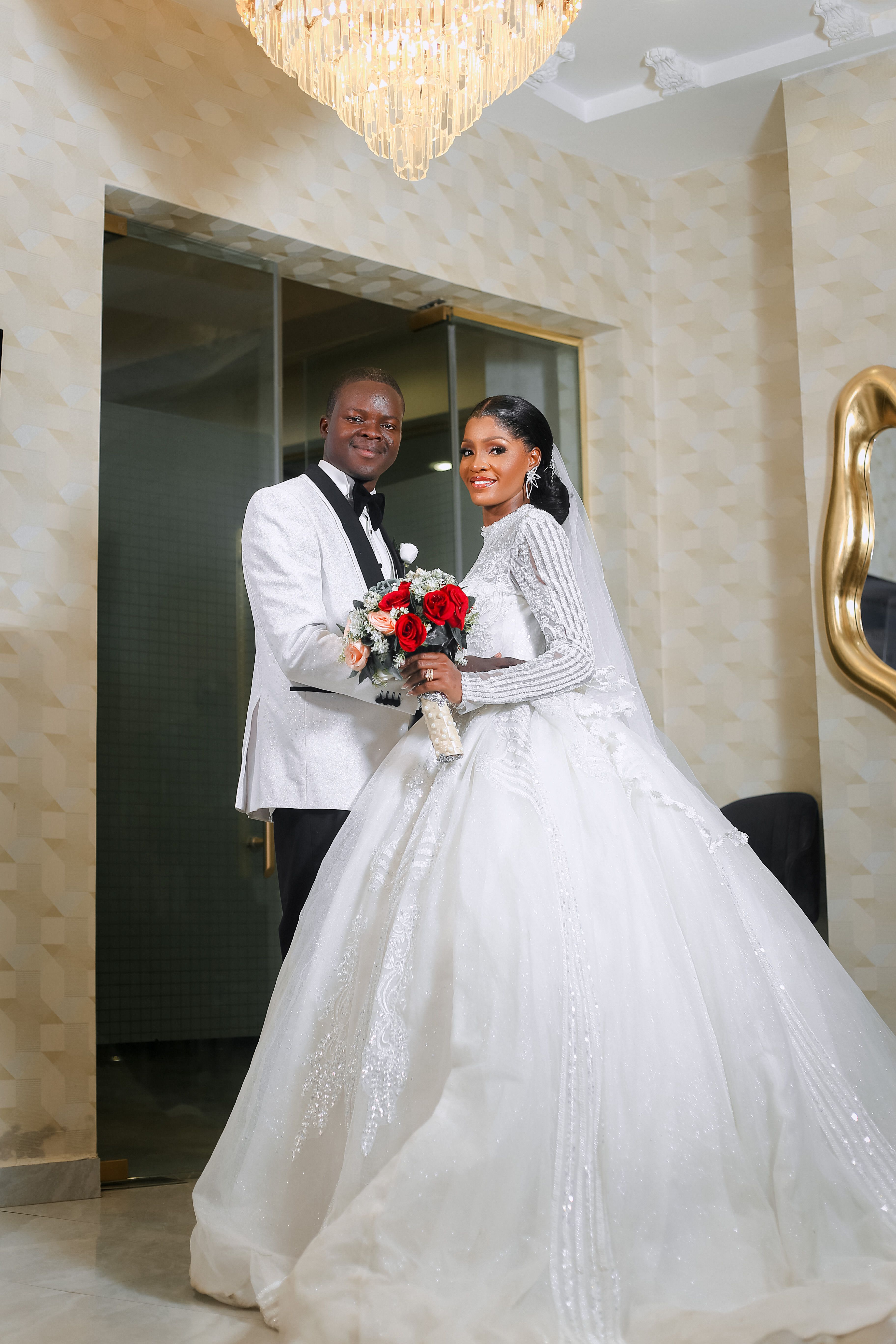 Elegant Indoor Wedding Portrait of Bride and Groom · Free Stock Photo