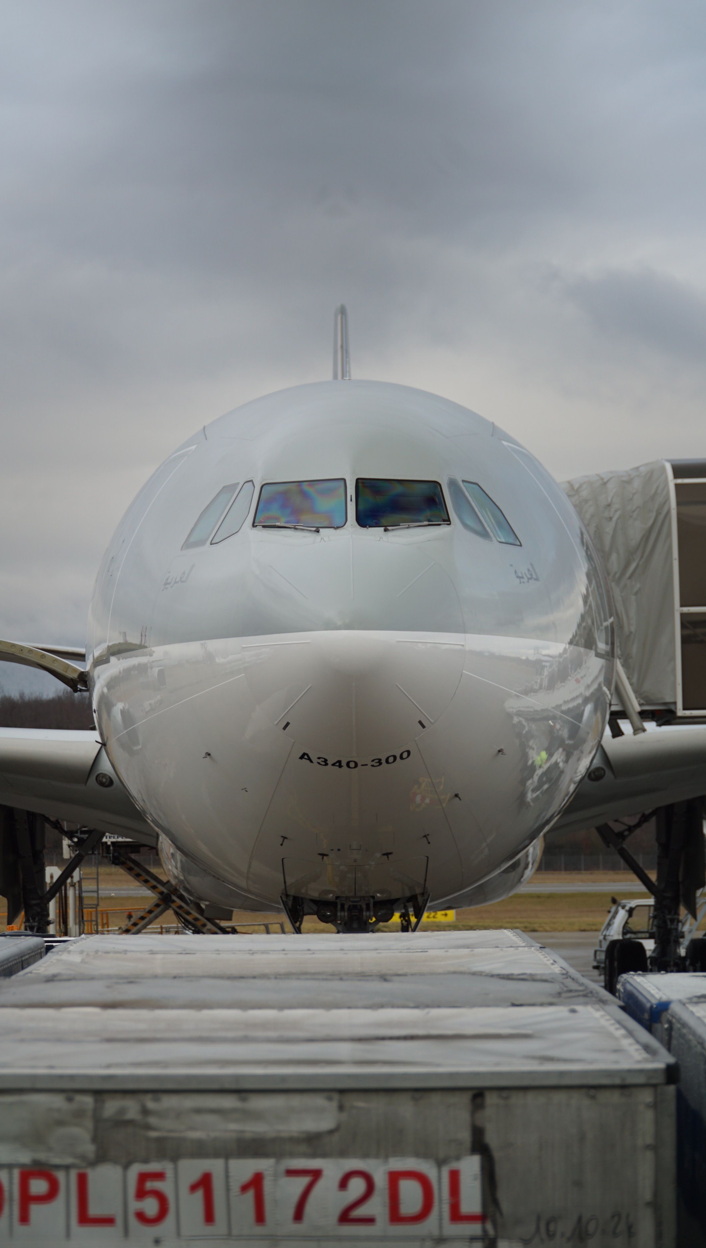 Front View of A340-300 Airplane on Tarmac · Free Stock Photo
