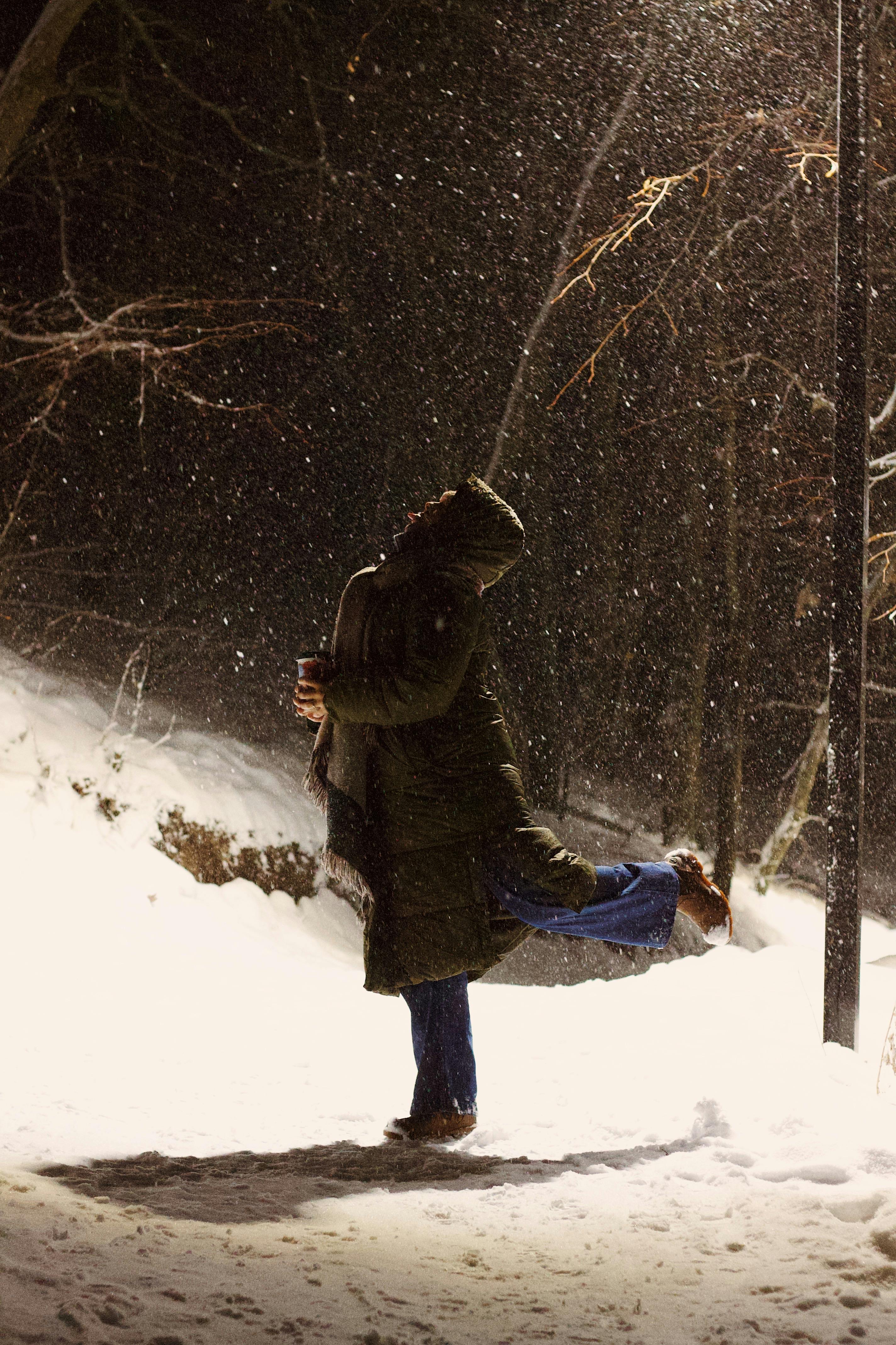 Romantic Winter Embrace under Snowfall · Free Stock Photo
