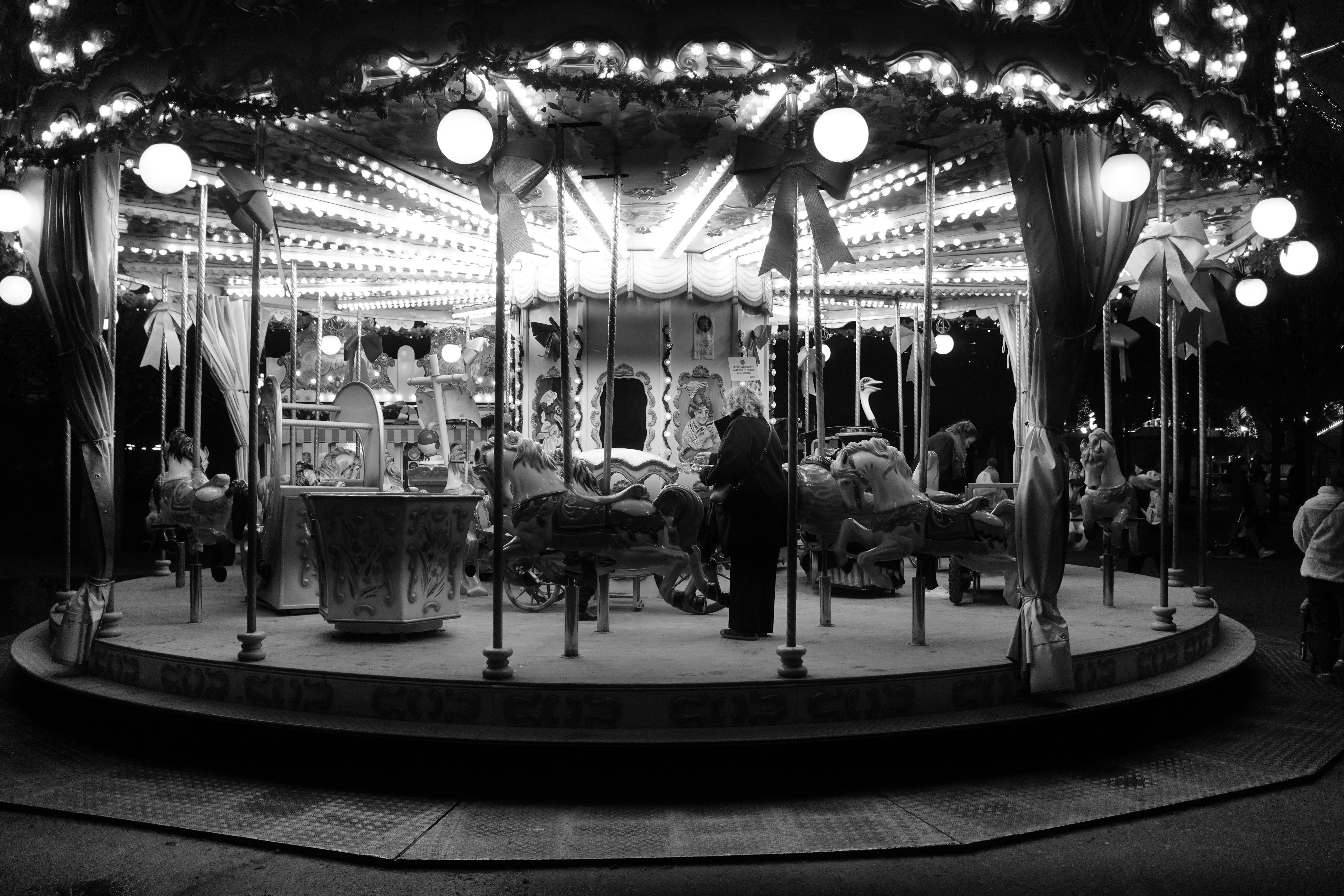Black and White Carousel at Night · Free Stock Photo