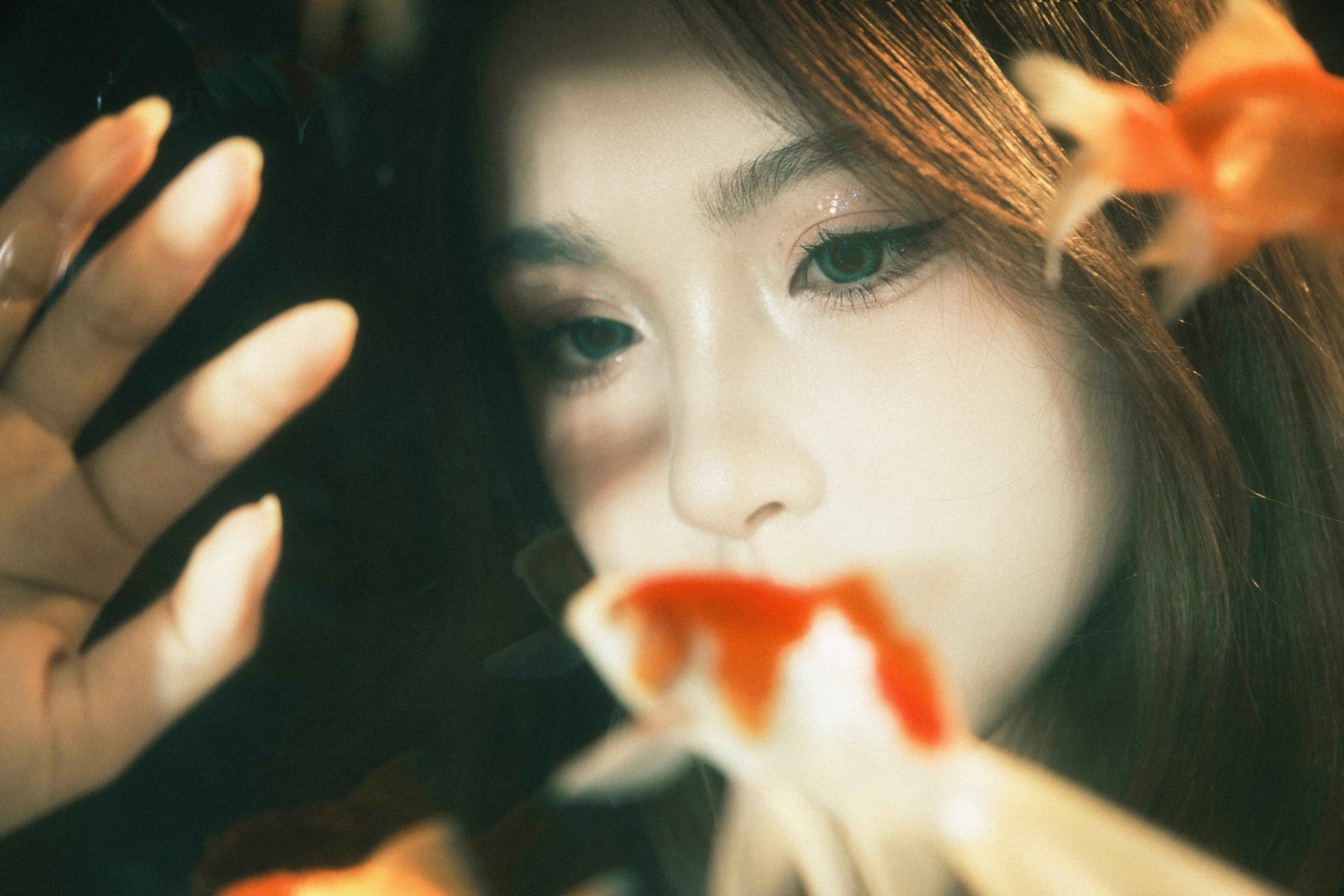 Dreamlike Portrait with Koi Fish Reflection · Free Stock Photo