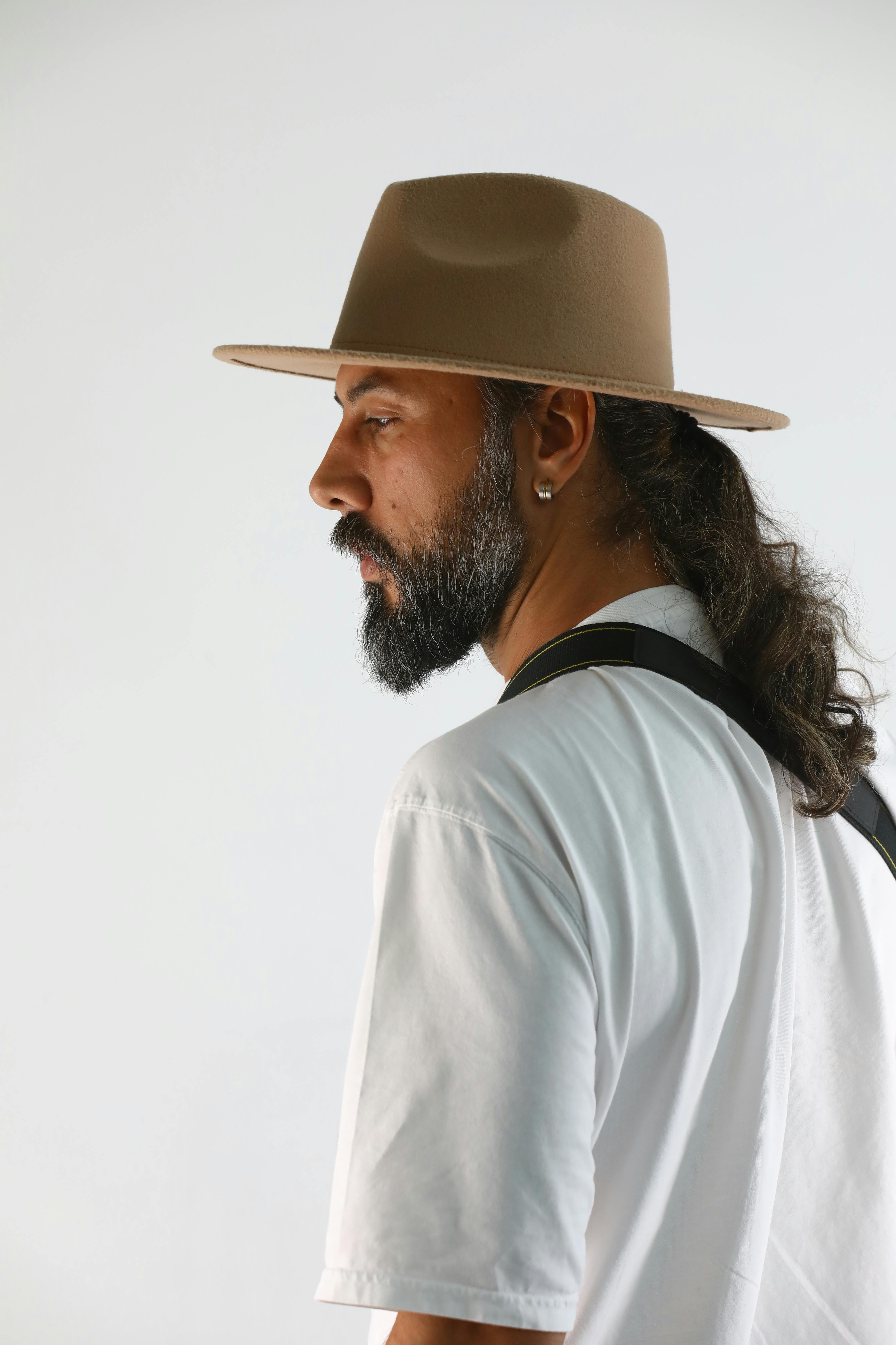 Bearded Man in Wide-Brim Hat, Side Profile · Free Stock Photo