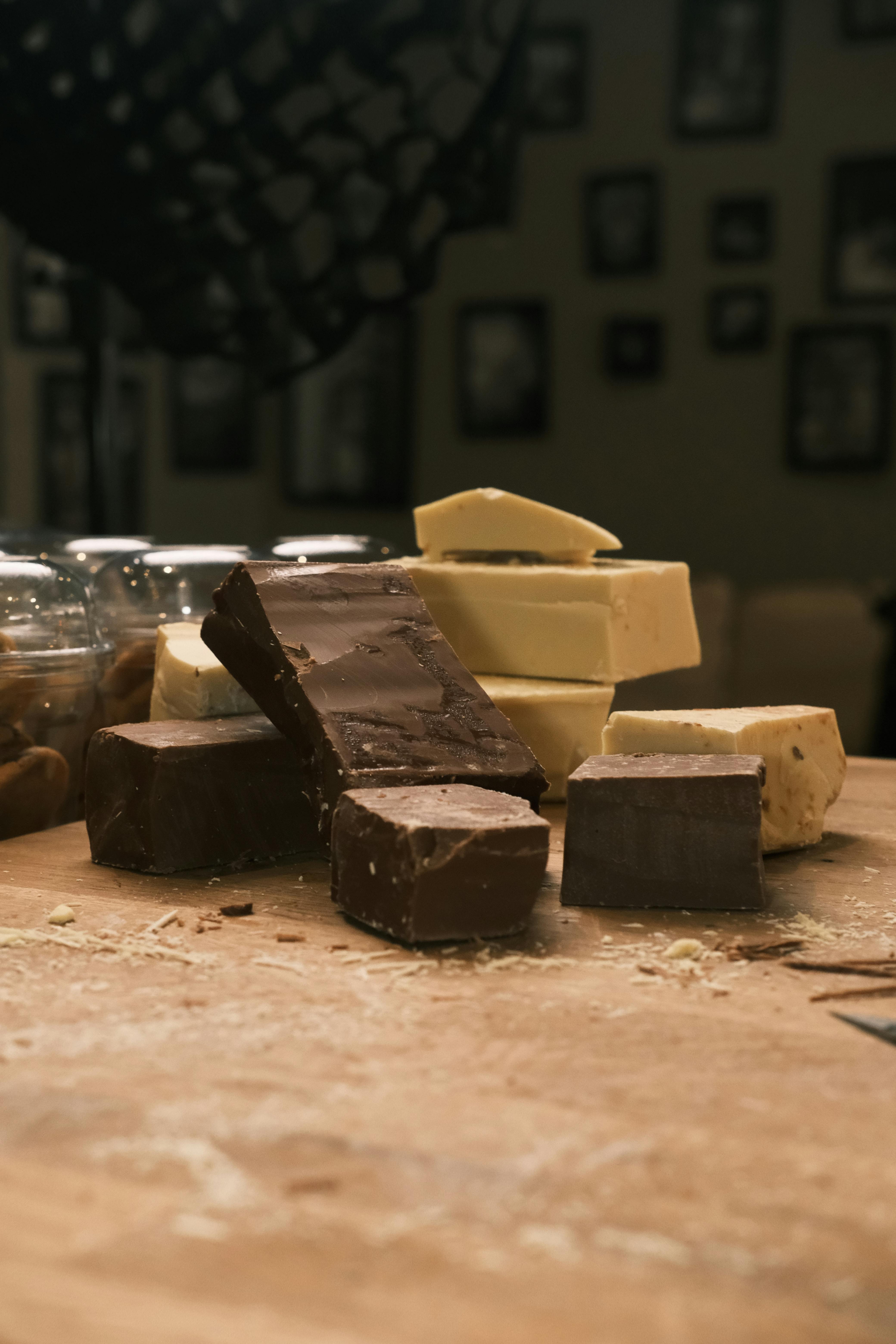 Gourmet Dark and White Chocolate Blocks Display · Free Stock Photo