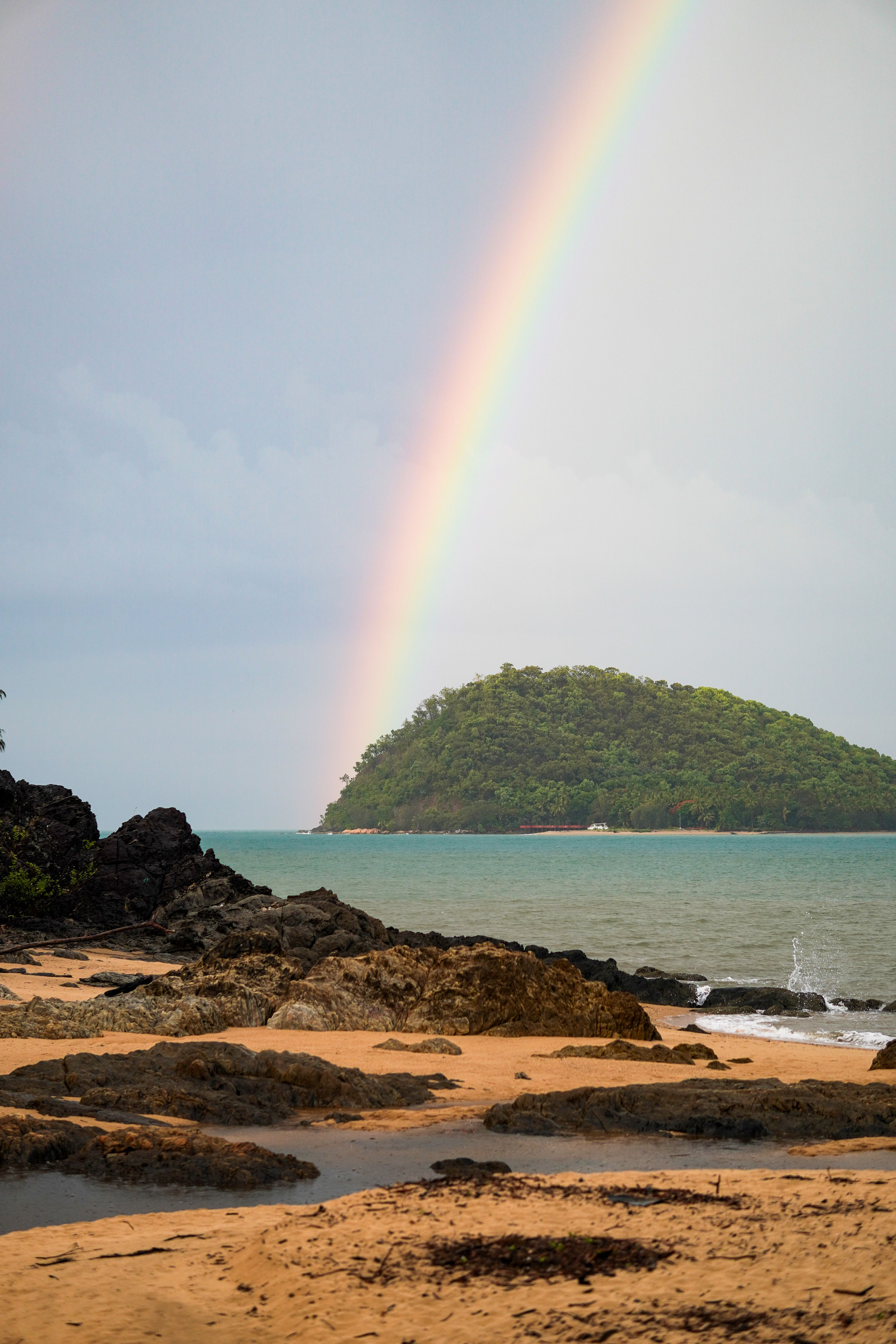 Vibrant Rainbow Over Tropical Island Beach · Free Stock Photo