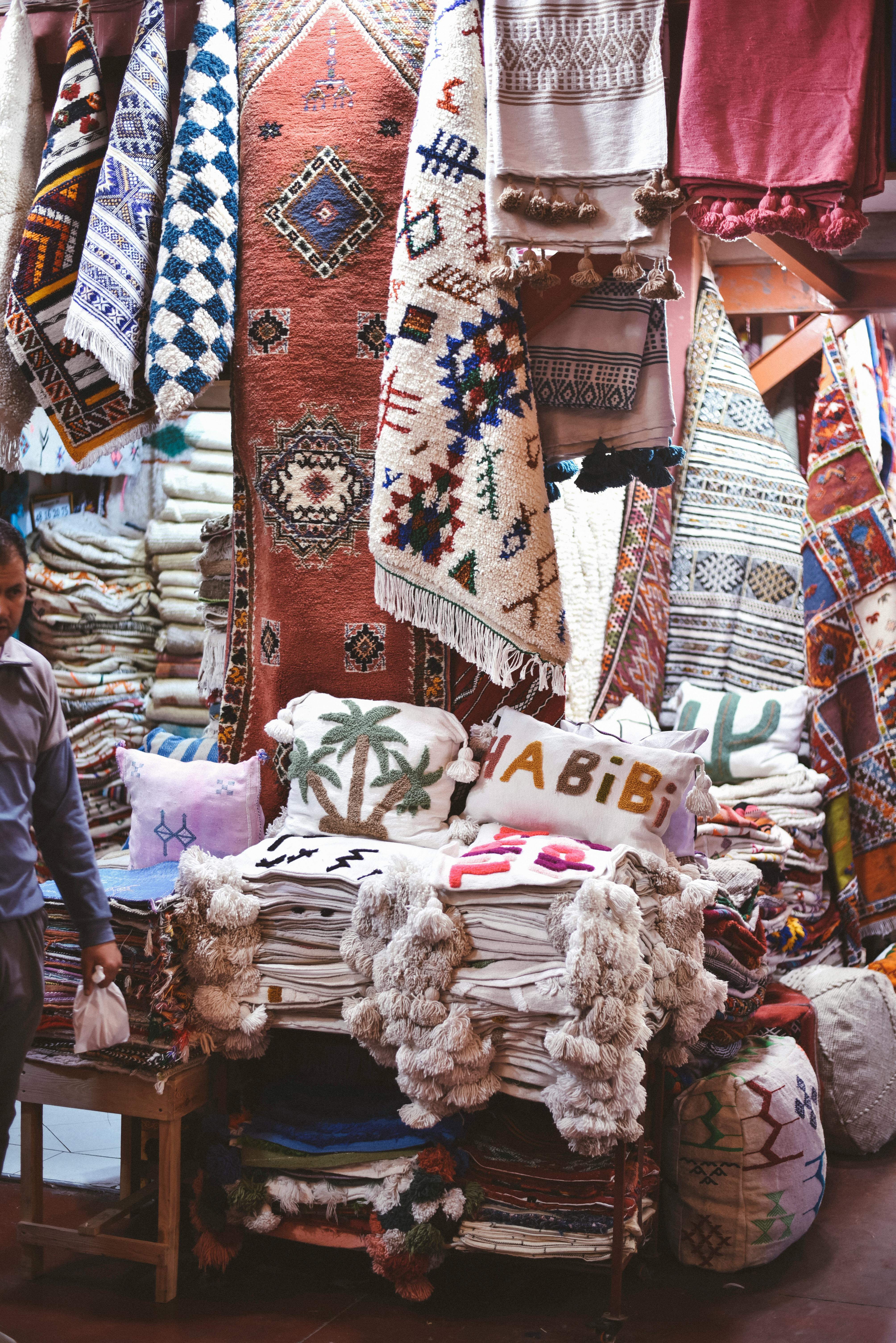 Colorful Moroccan Textiles in Agadir Market · Free Stock Photo