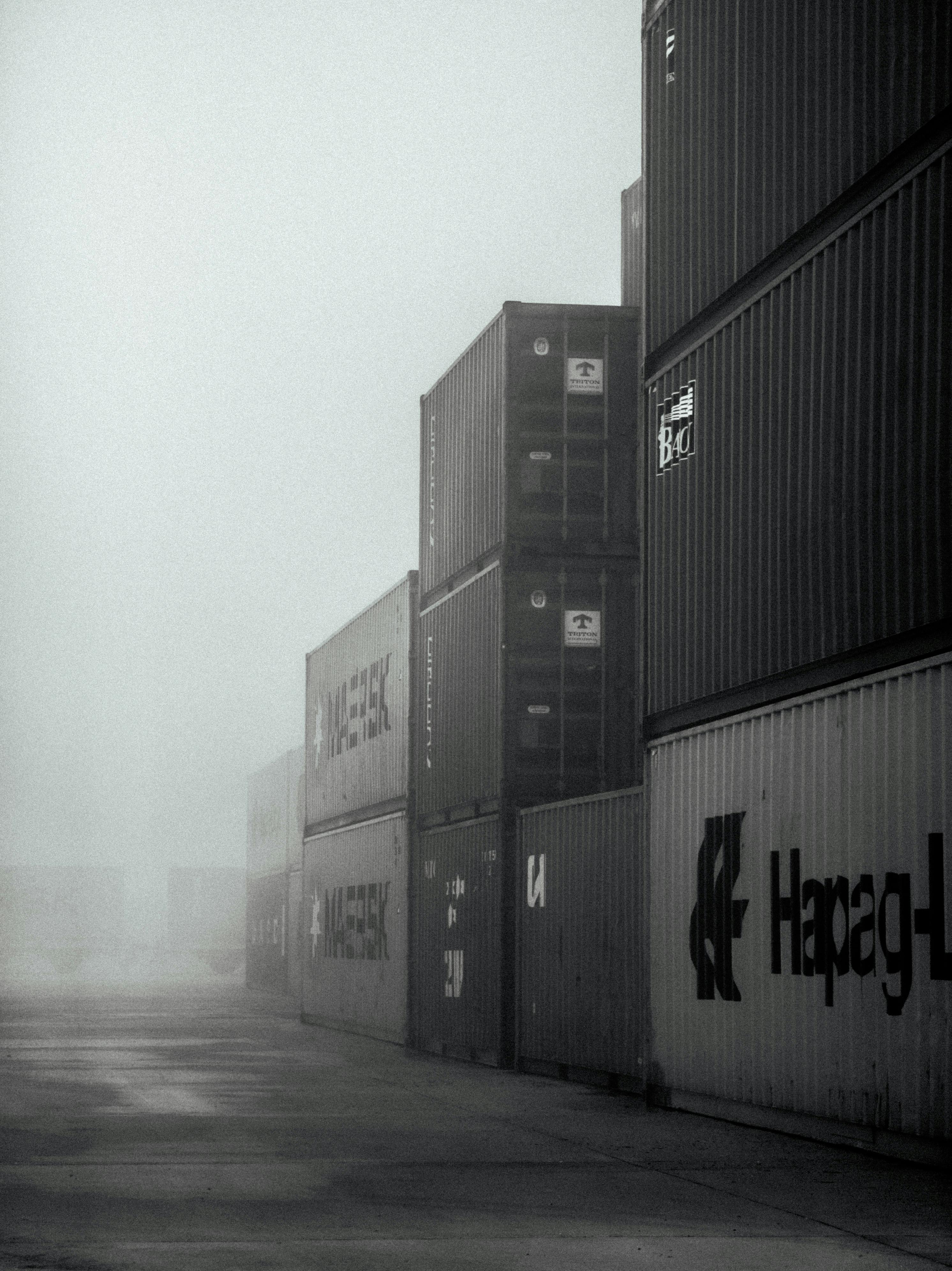 Foggy Industrial Container Port with Shipping Containers · Free Stock Photo