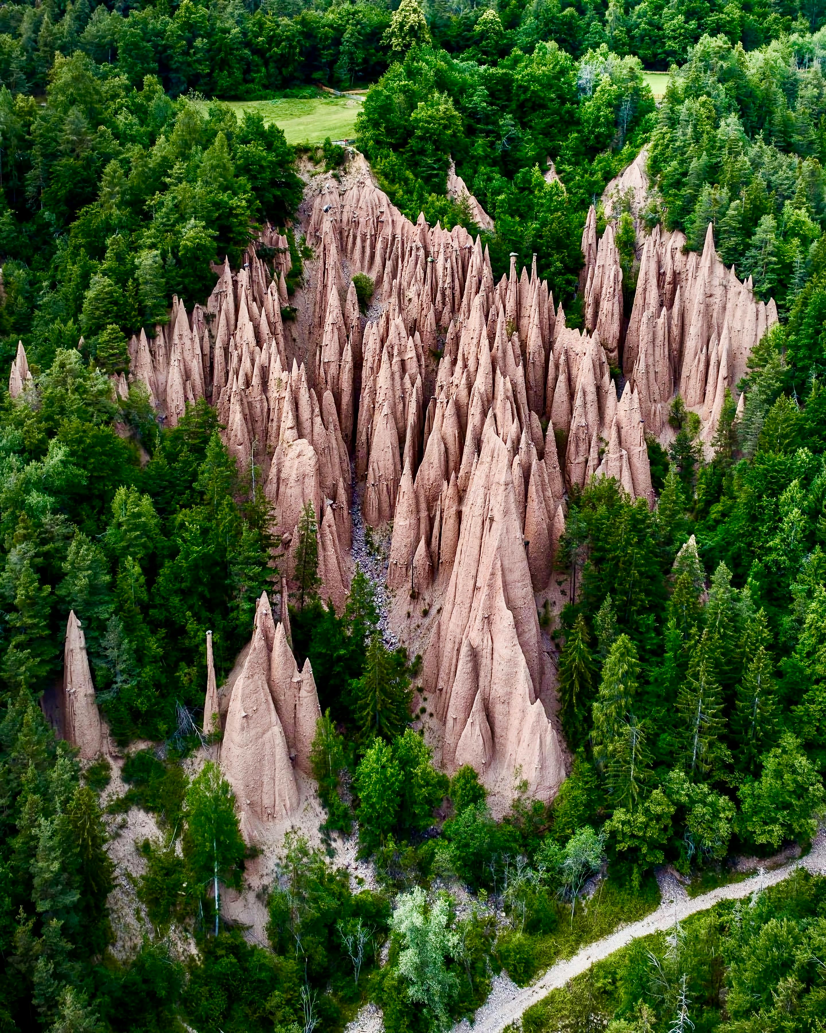 Aerial View of Renon Earth Pyramids in Italy · Free Stock Photo