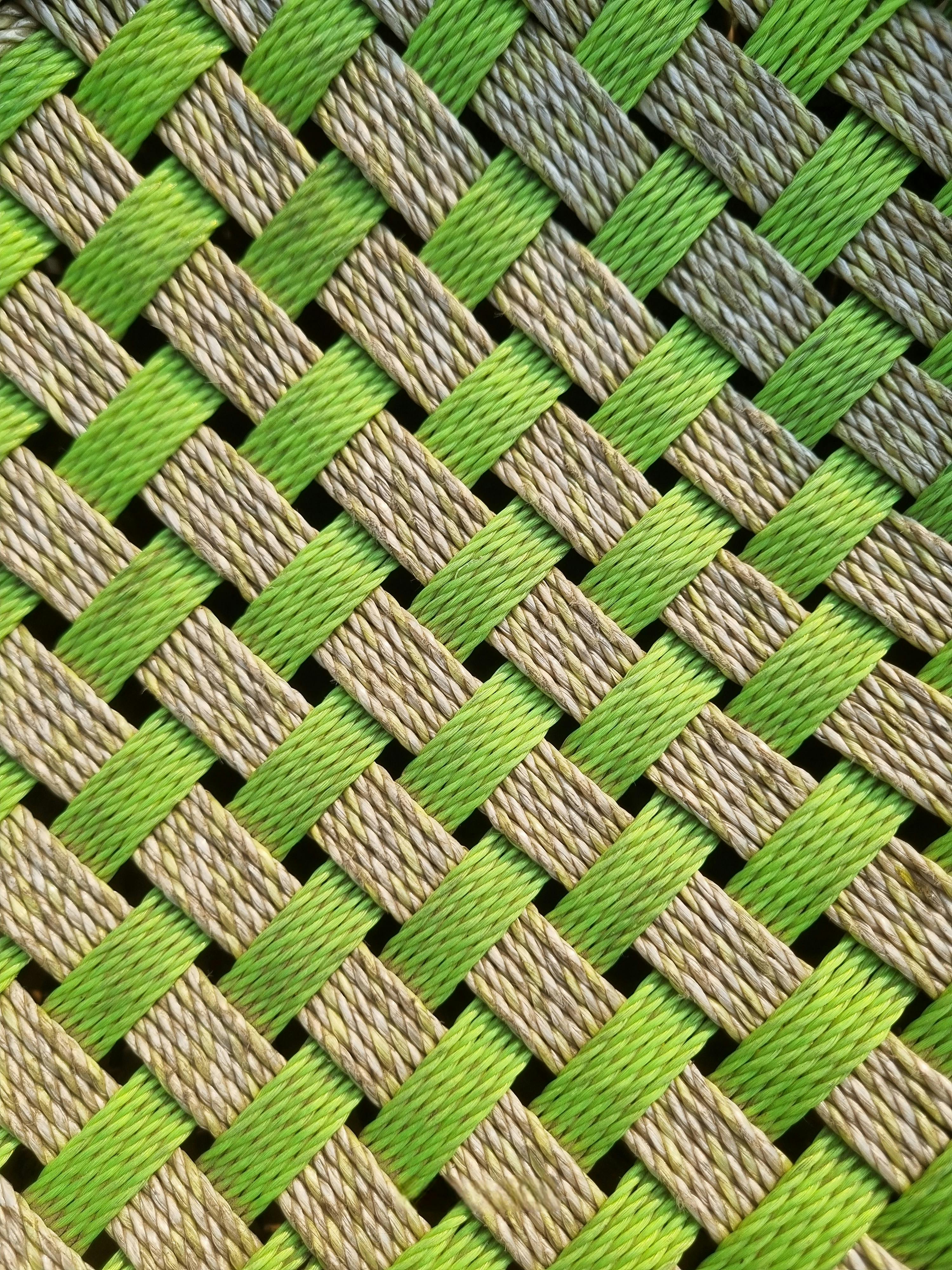 Close-Up of Green and Beige Woven Textile Pattern · Free Stock Photo