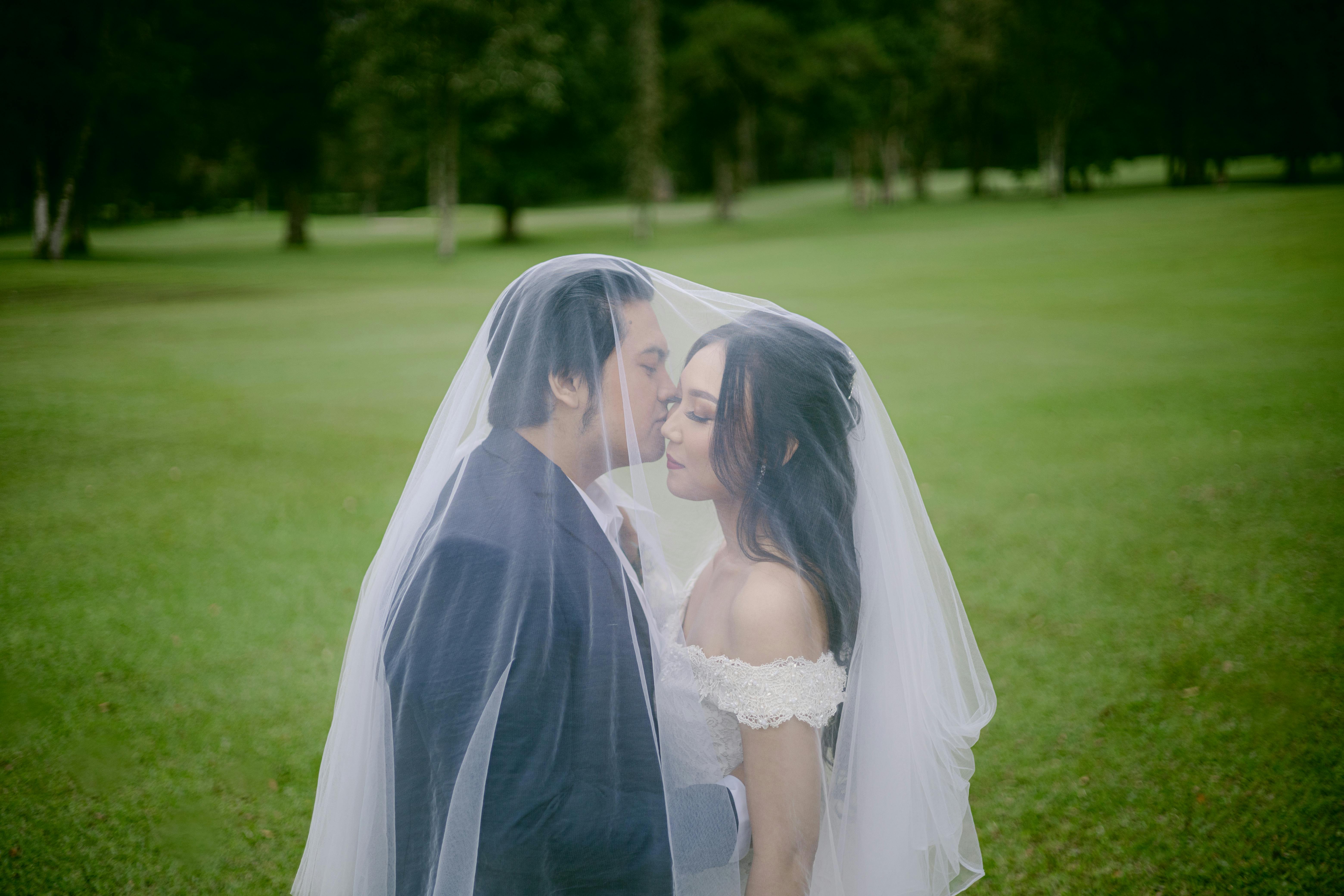 Romantic Outdoor Wedding Portrait with Veil · Free Stock Photo