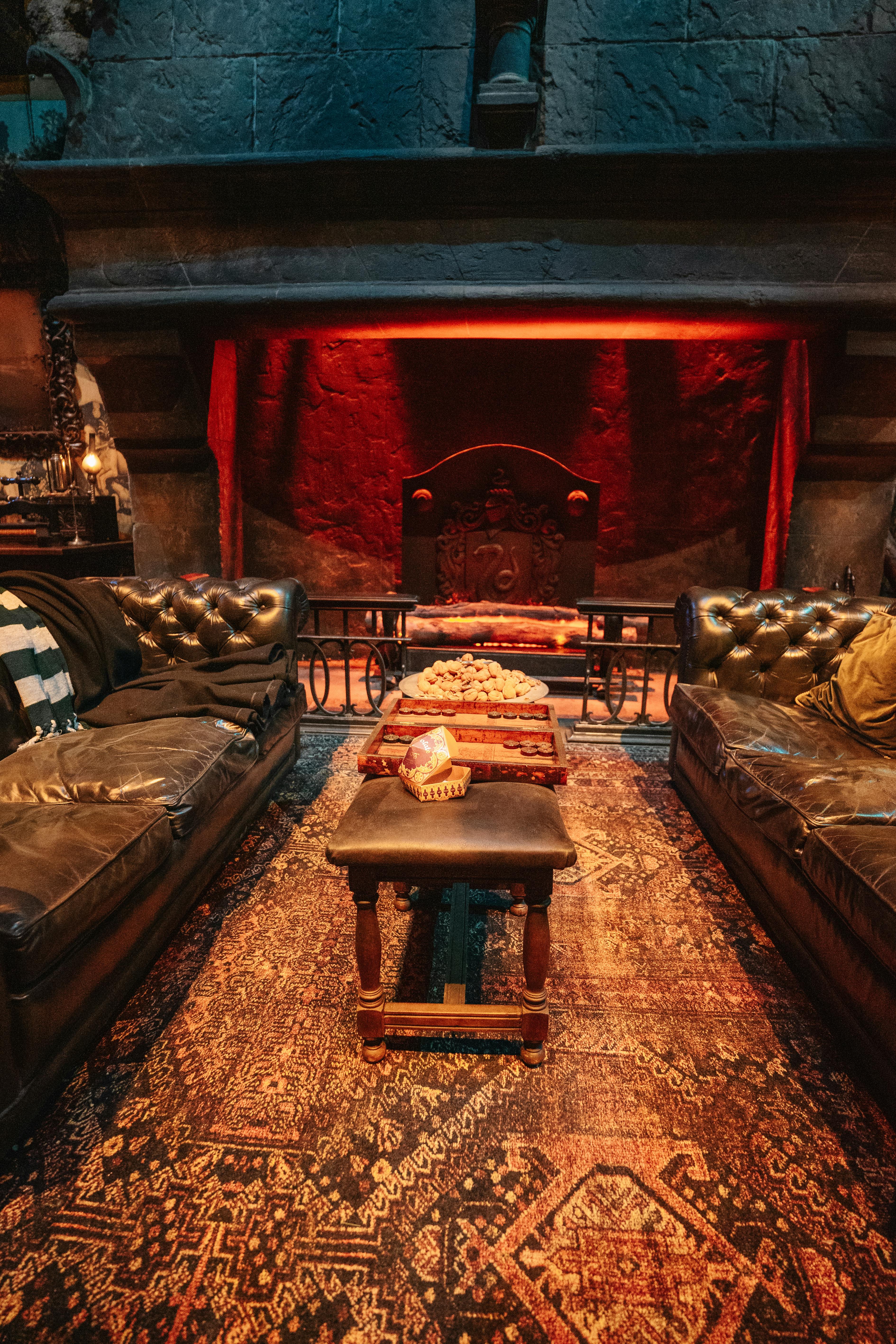 Cozy Medieval Themed Lounge with Fireplace · Free Stock Photo