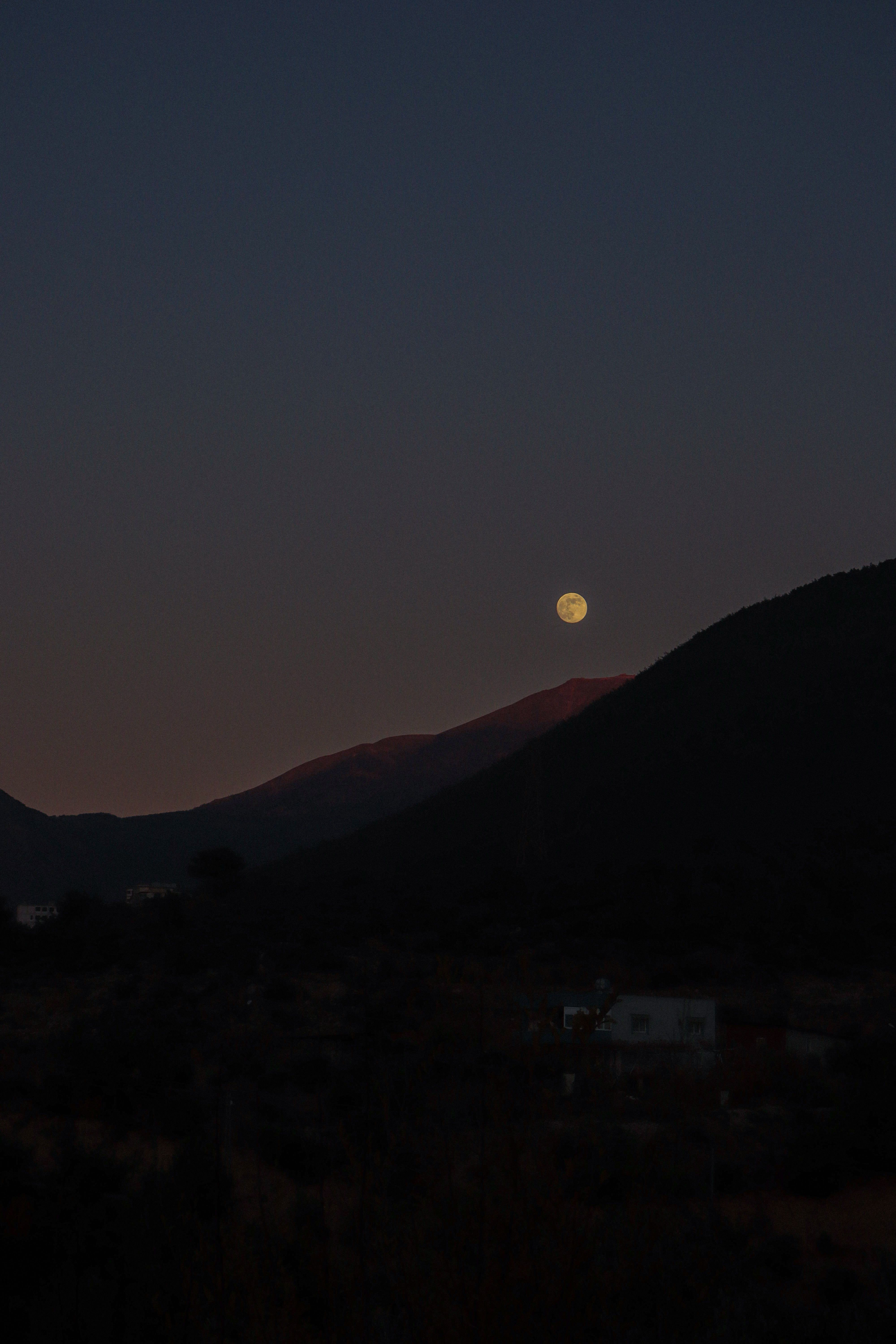 Full Moon over Mountainous Horizon at Night · Free Stock Photo