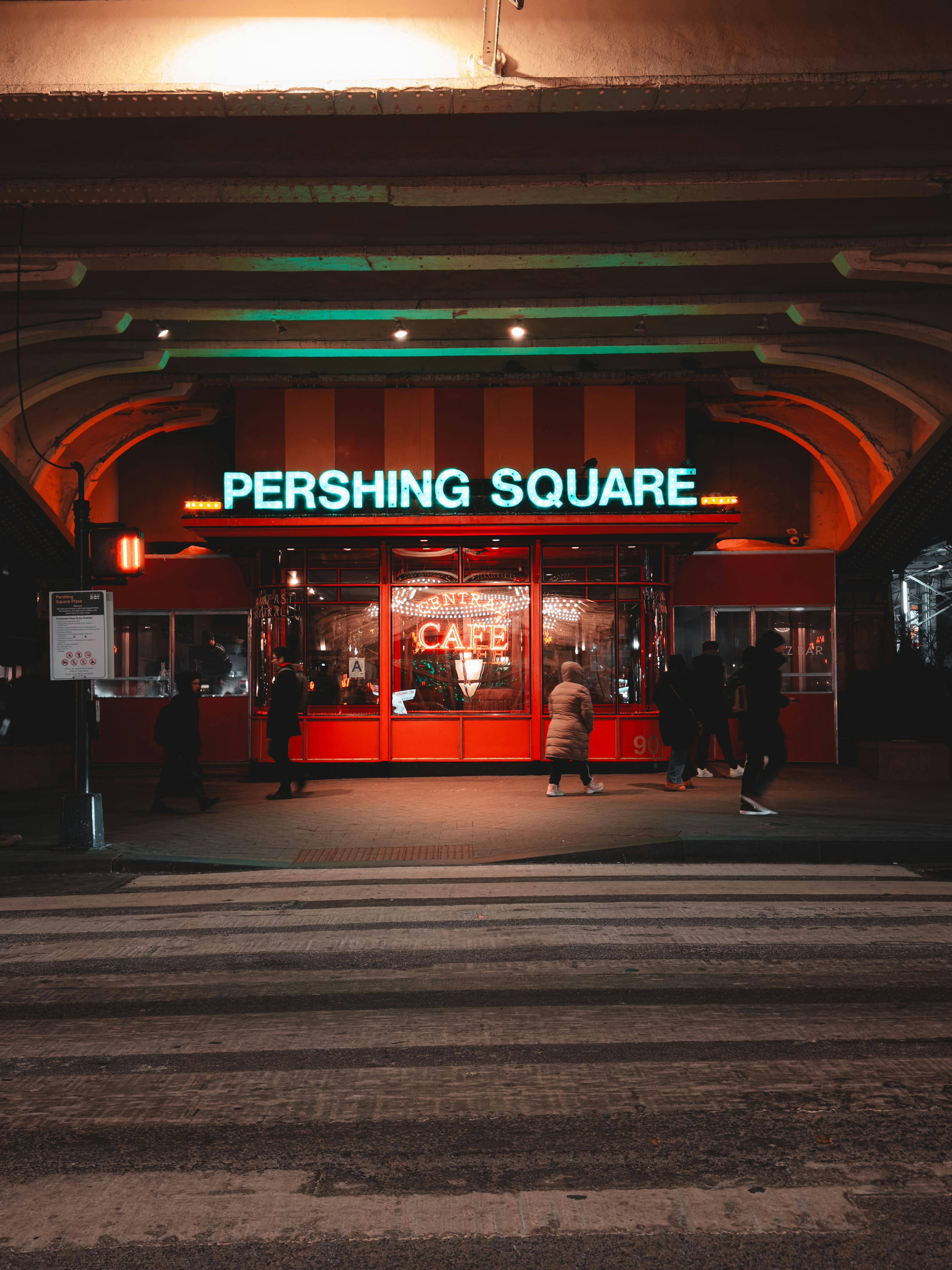 Pershing Square Café at Night under Bridge · Free Stock Photo