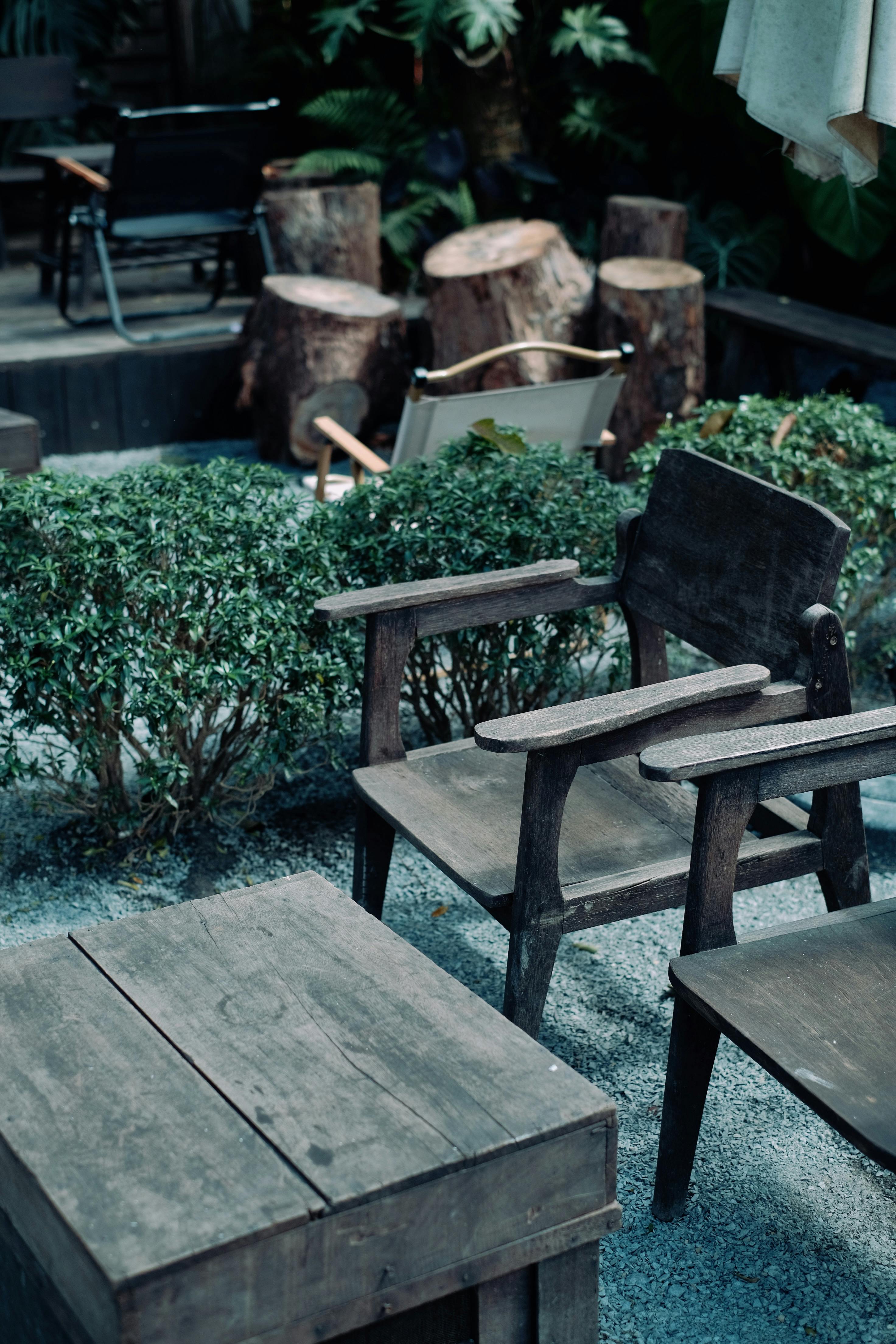 Rustic Outdoor Seating with Wooden Chairs · Free Stock Photo