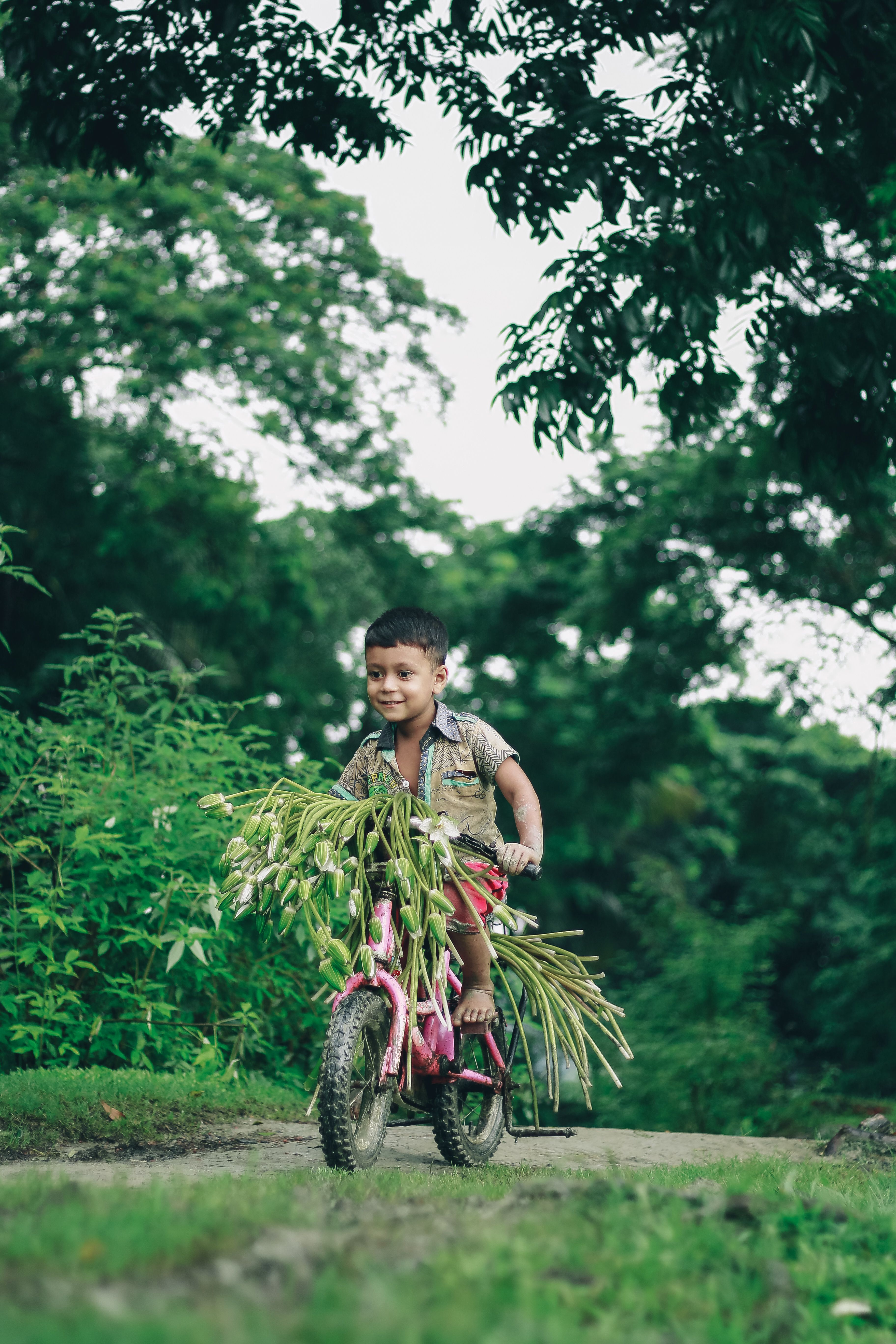 Boy Riding on Back of Bicycle · Free Stock Photo