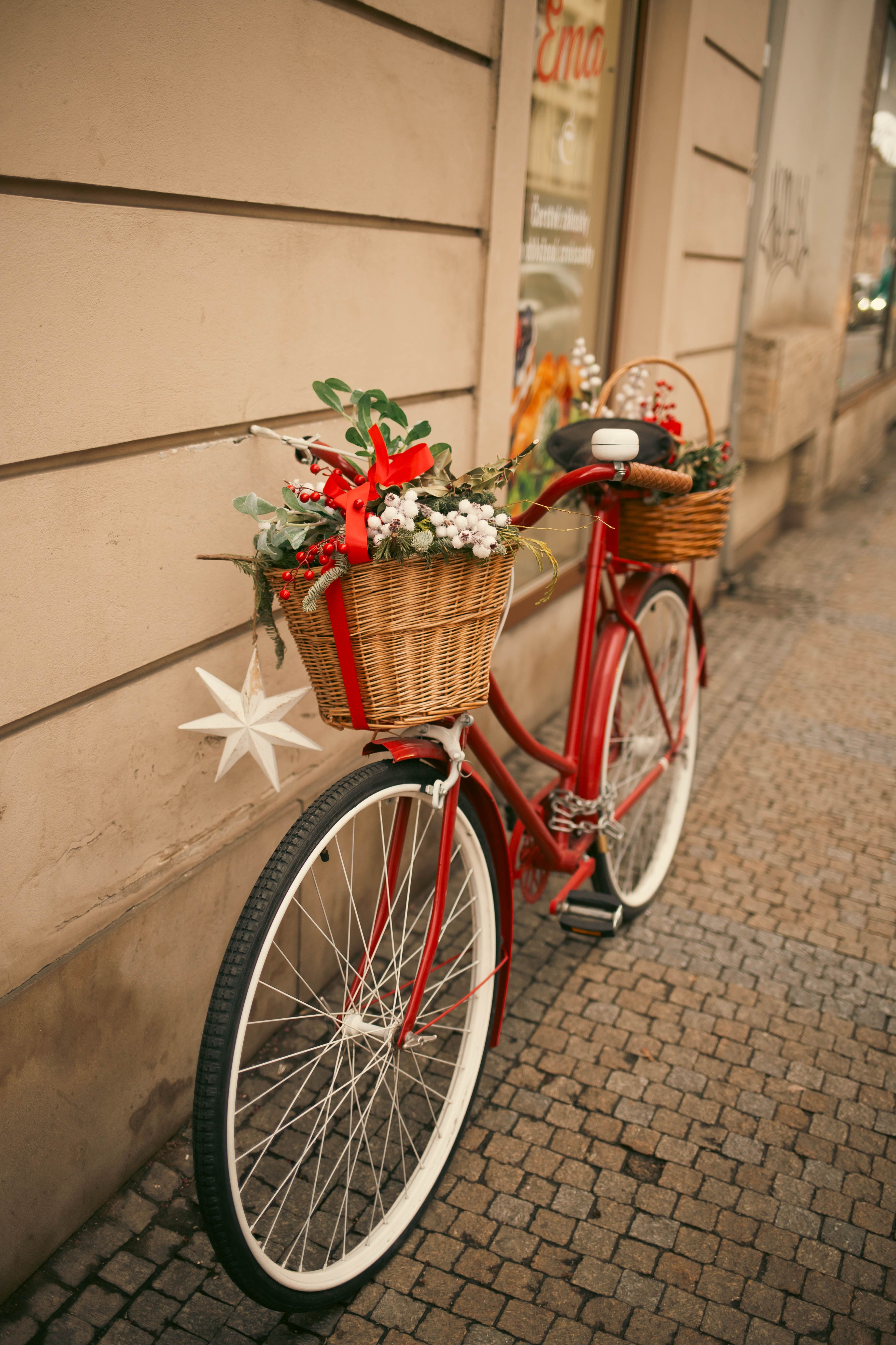 Festive Red Bicycle with Christmas Decorations · Free Stock Photo
