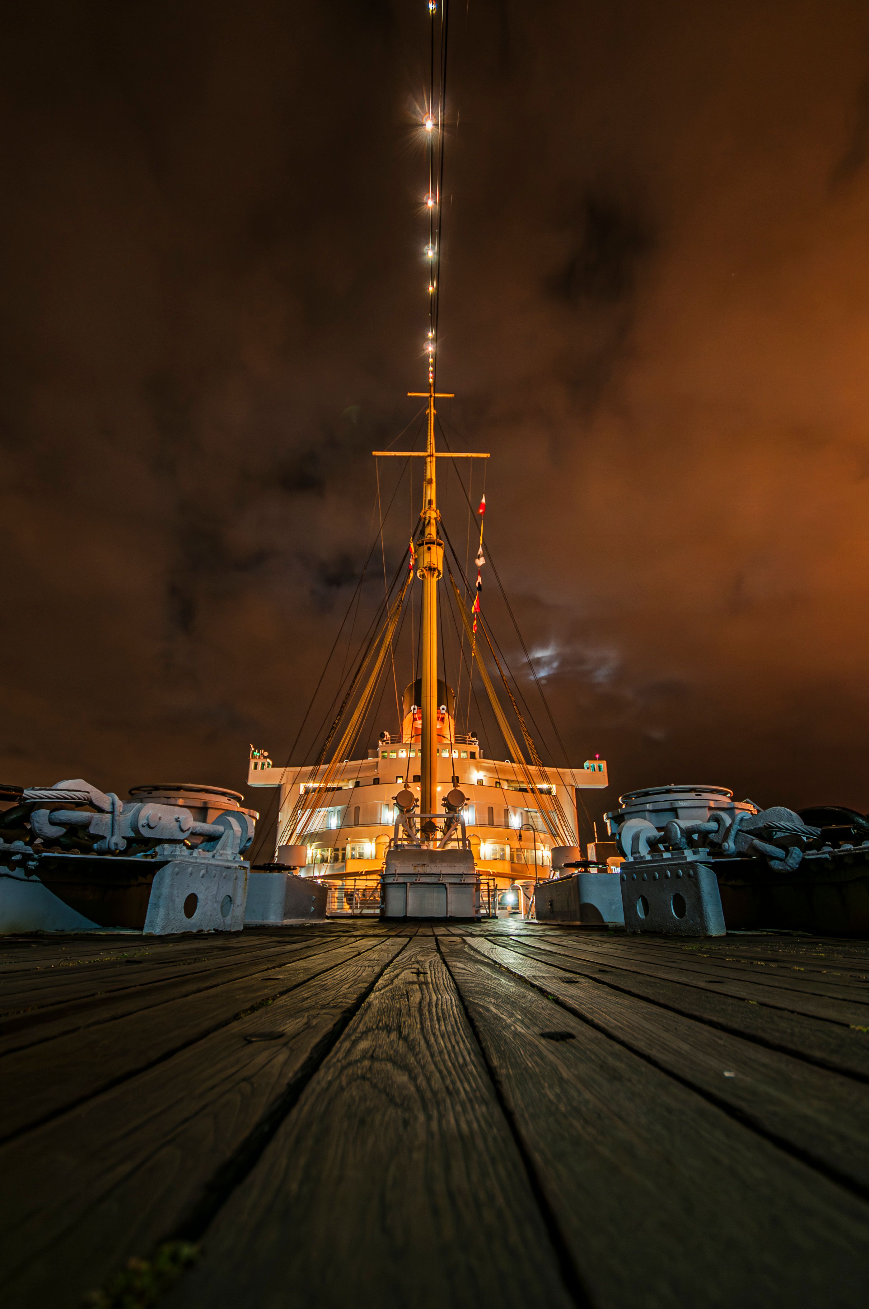 Historic Ship Deck Illuminated at Night · Free Stock Photo