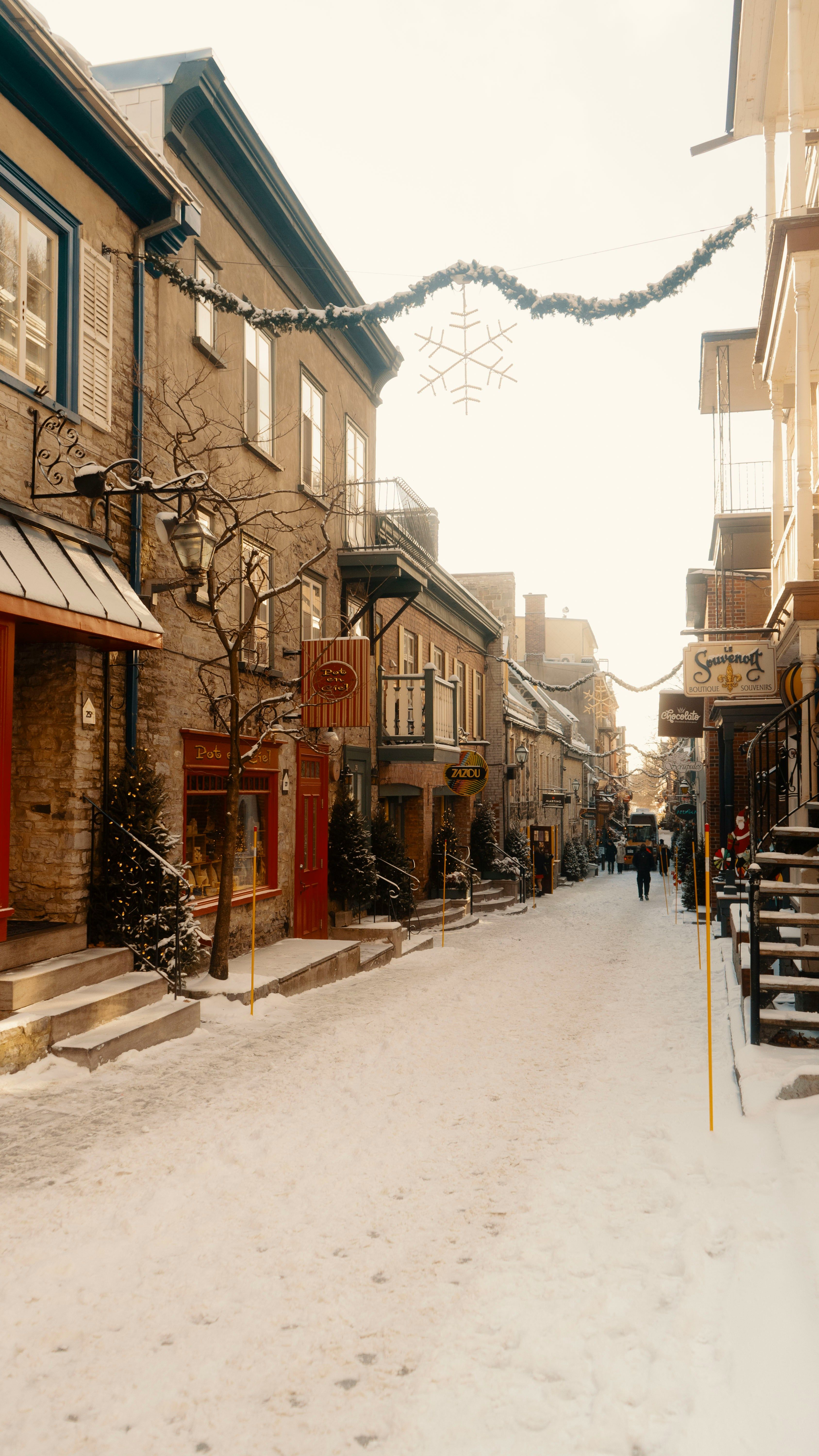 Charming Snowy Winter Street in Old Town · Free Stock Photo