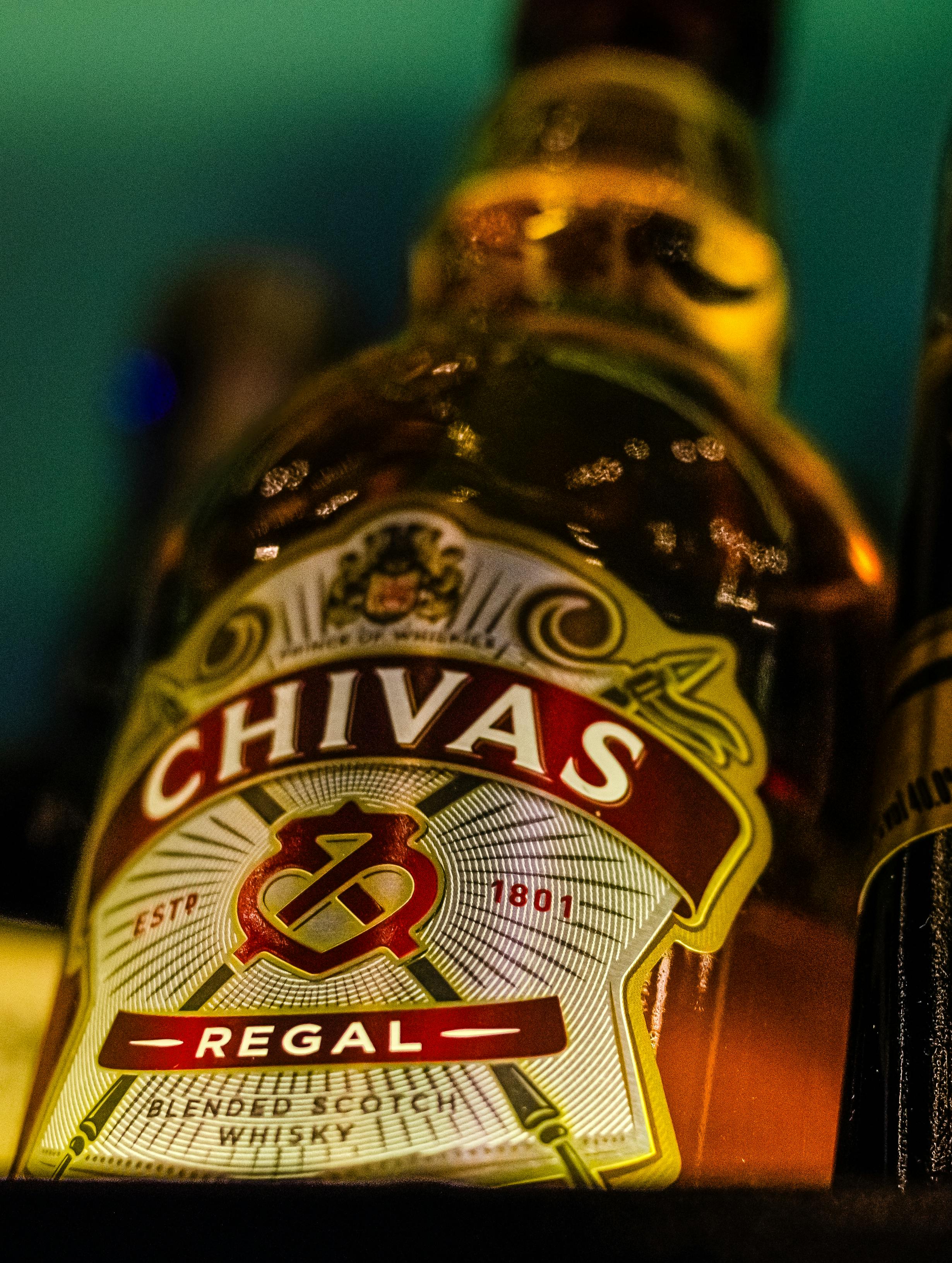 Close-up of Chivas Regal bottle label · Free Stock Photo