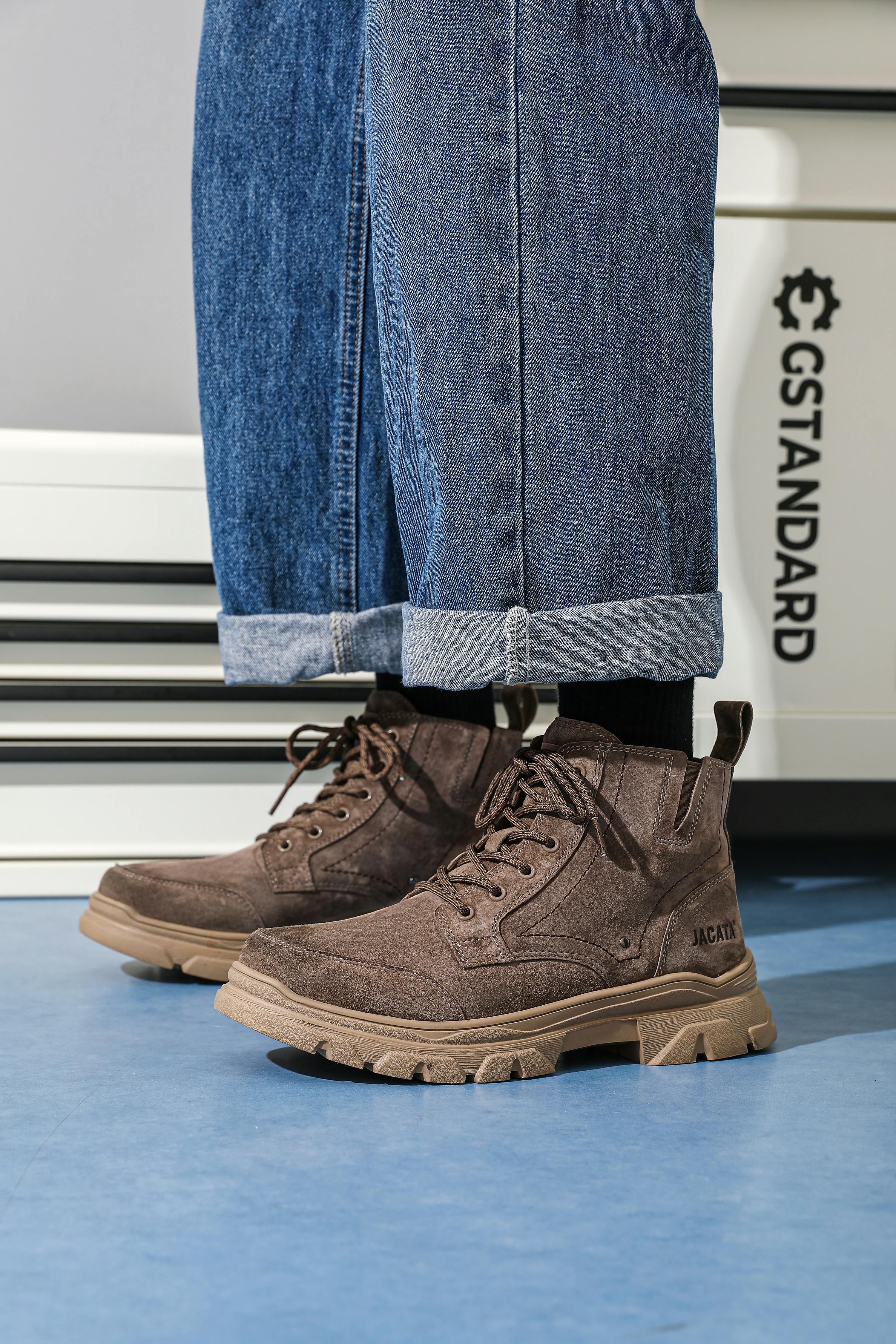 Stylish Men's Brown Suede Lace-Up Boots · Free Stock Photo