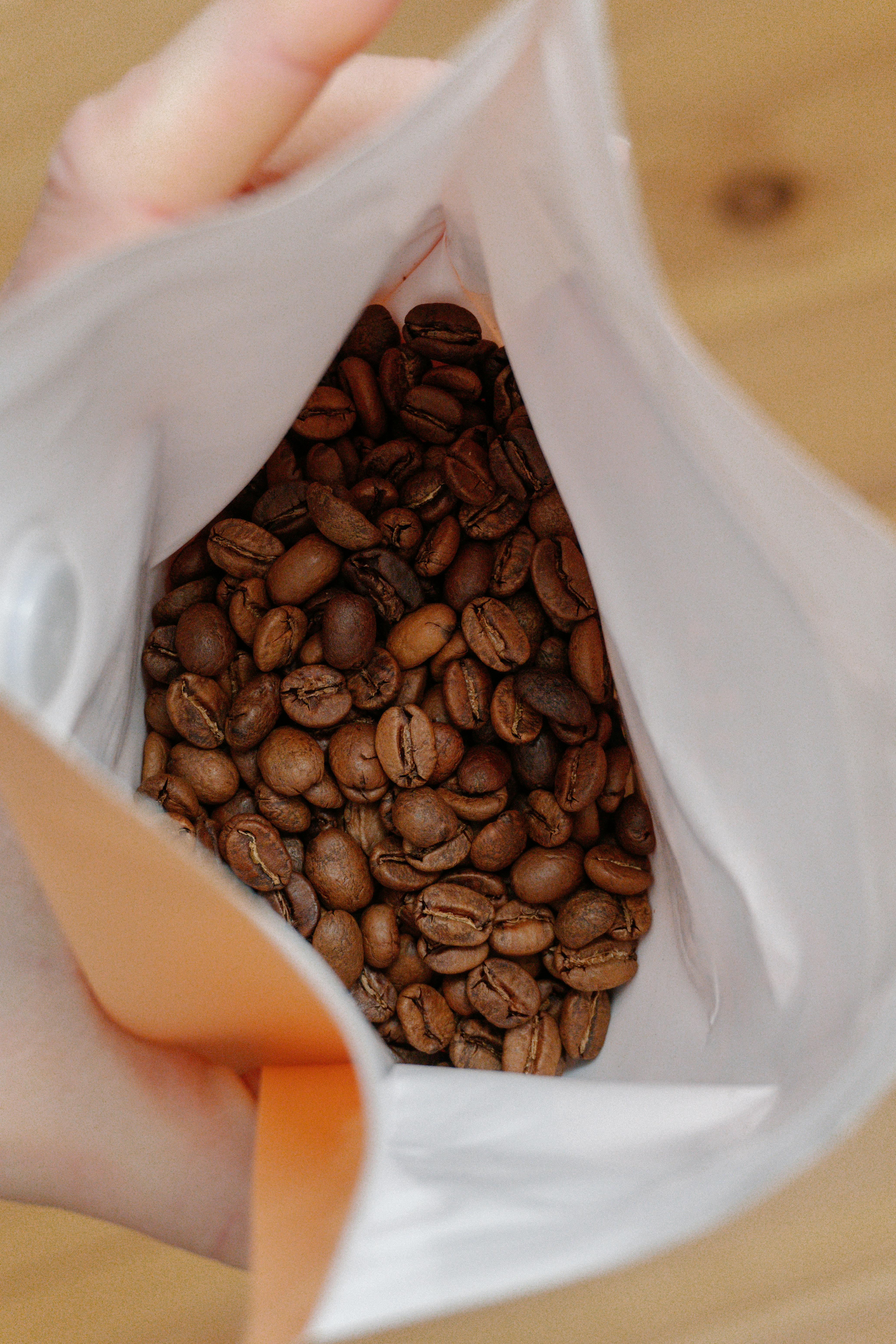 Freshly Packed Coffee Beans in Bag · Free Stock Photo