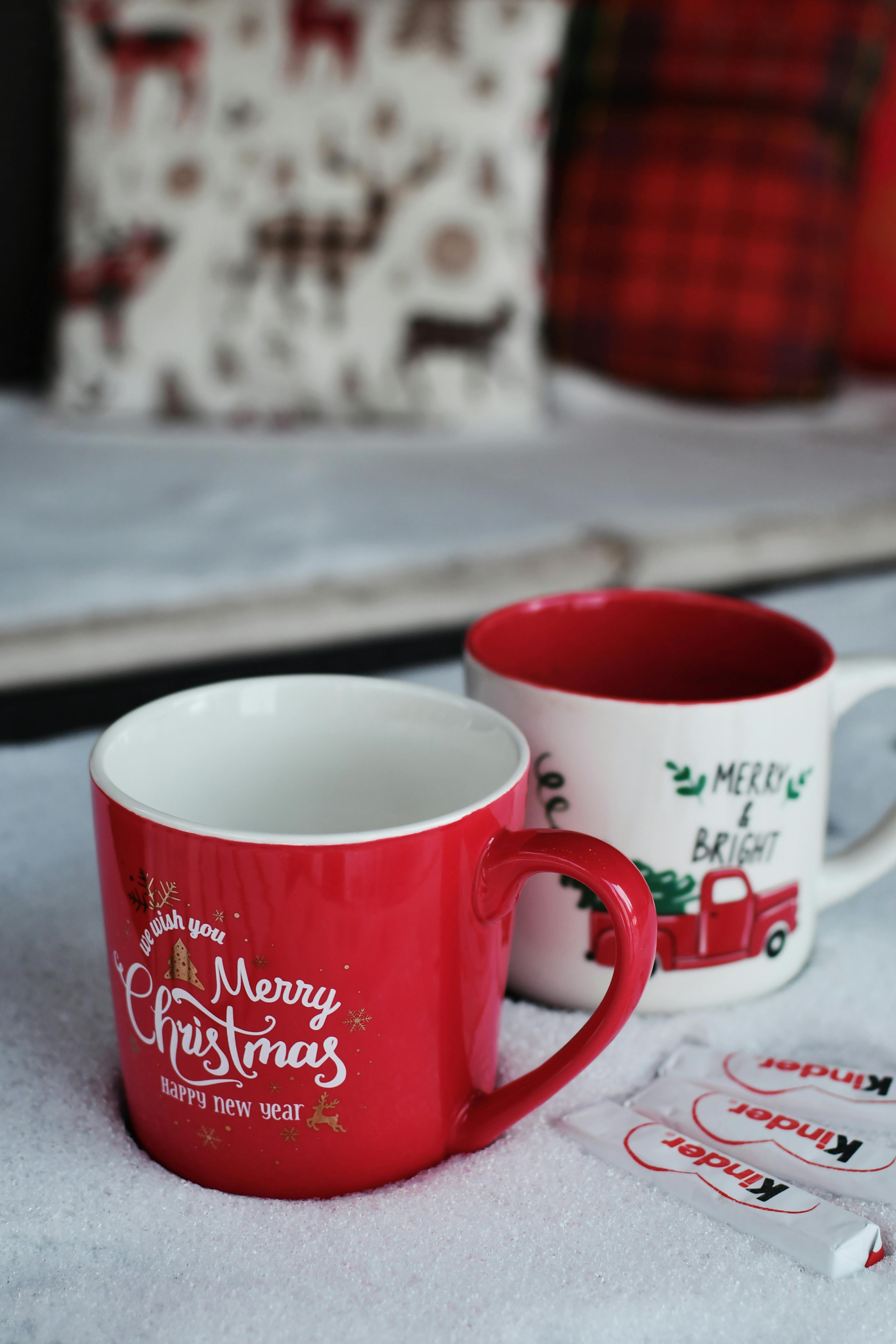Festive Christmas Mugs with Holiday Design · Free Stock Photo