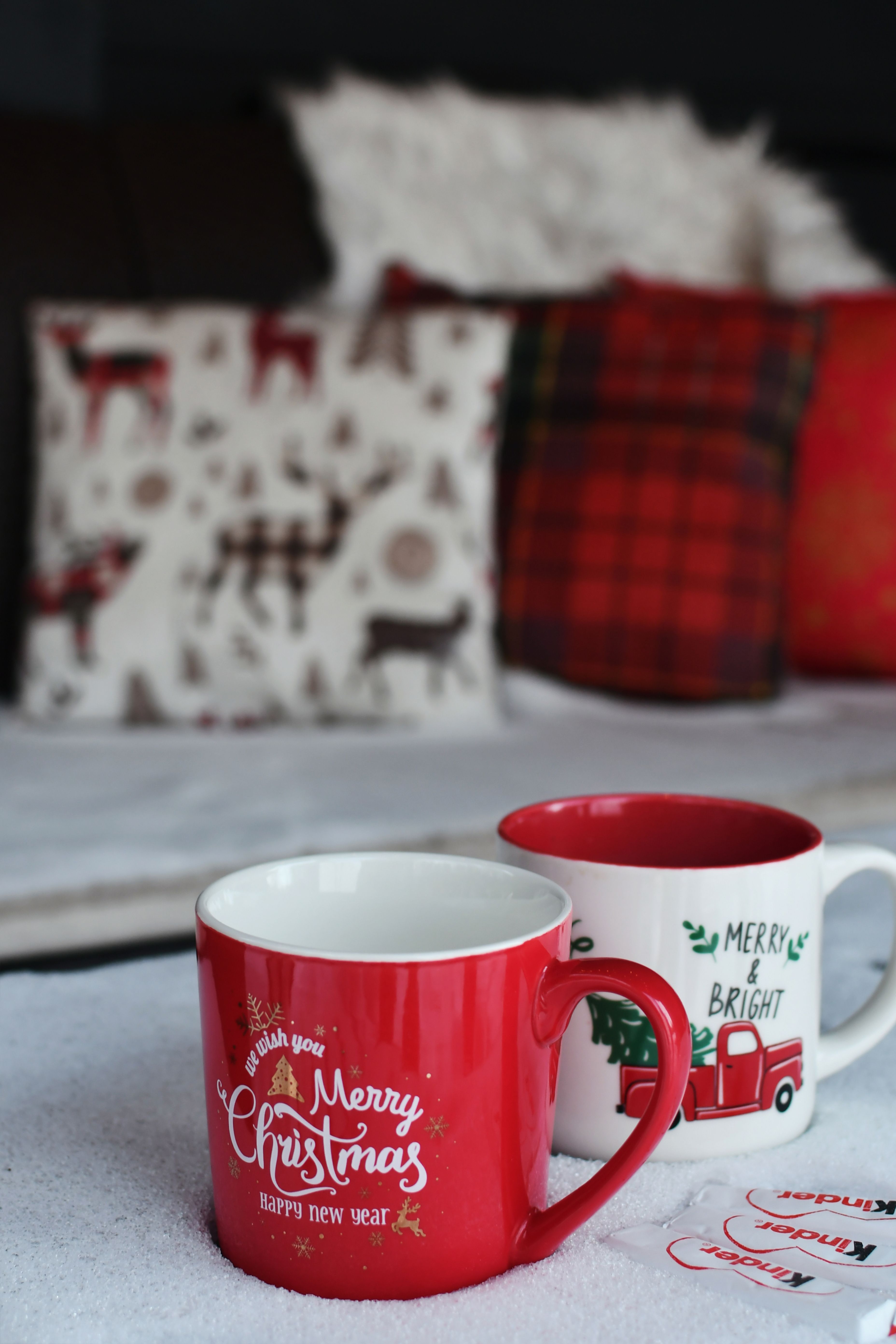 Cozy Christmas Mugs with Festive Decor · Free Stock Photo