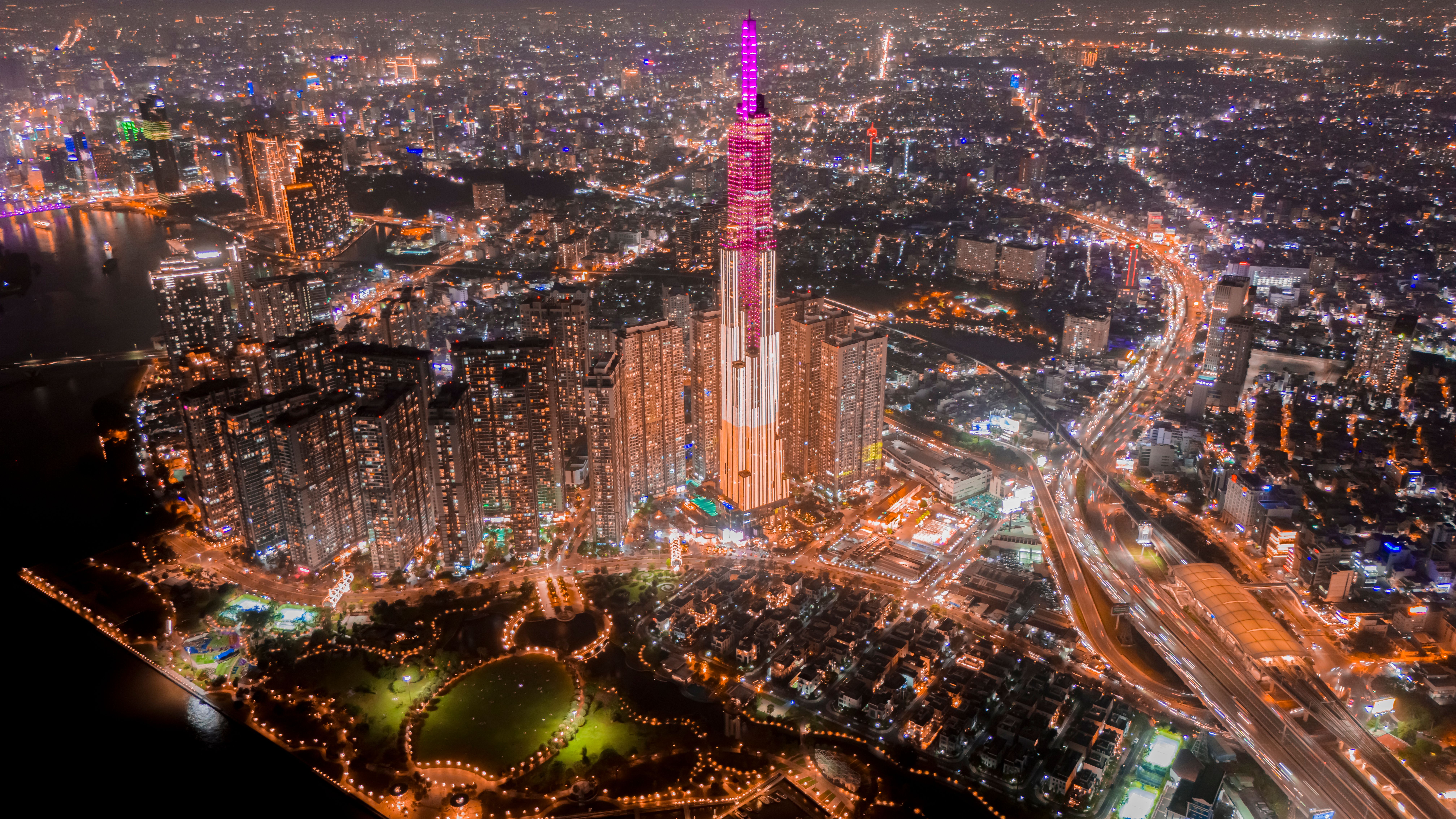Aerial Night View of Landmark 81, Ho Chi Minh City · Free Stock Photo