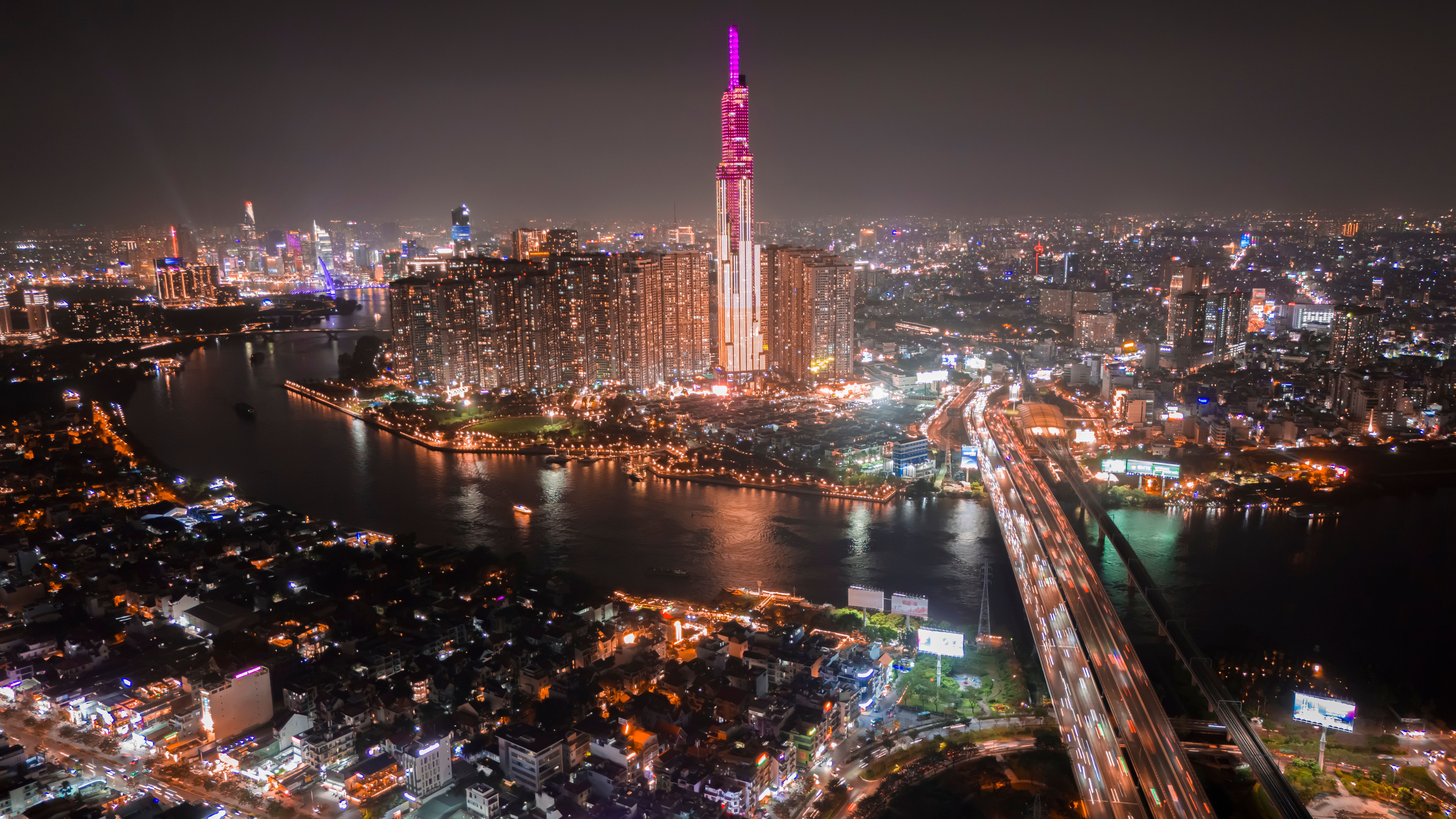 Stunning Night View of Ho Chi Minh City Skyline · Free Stock Photo