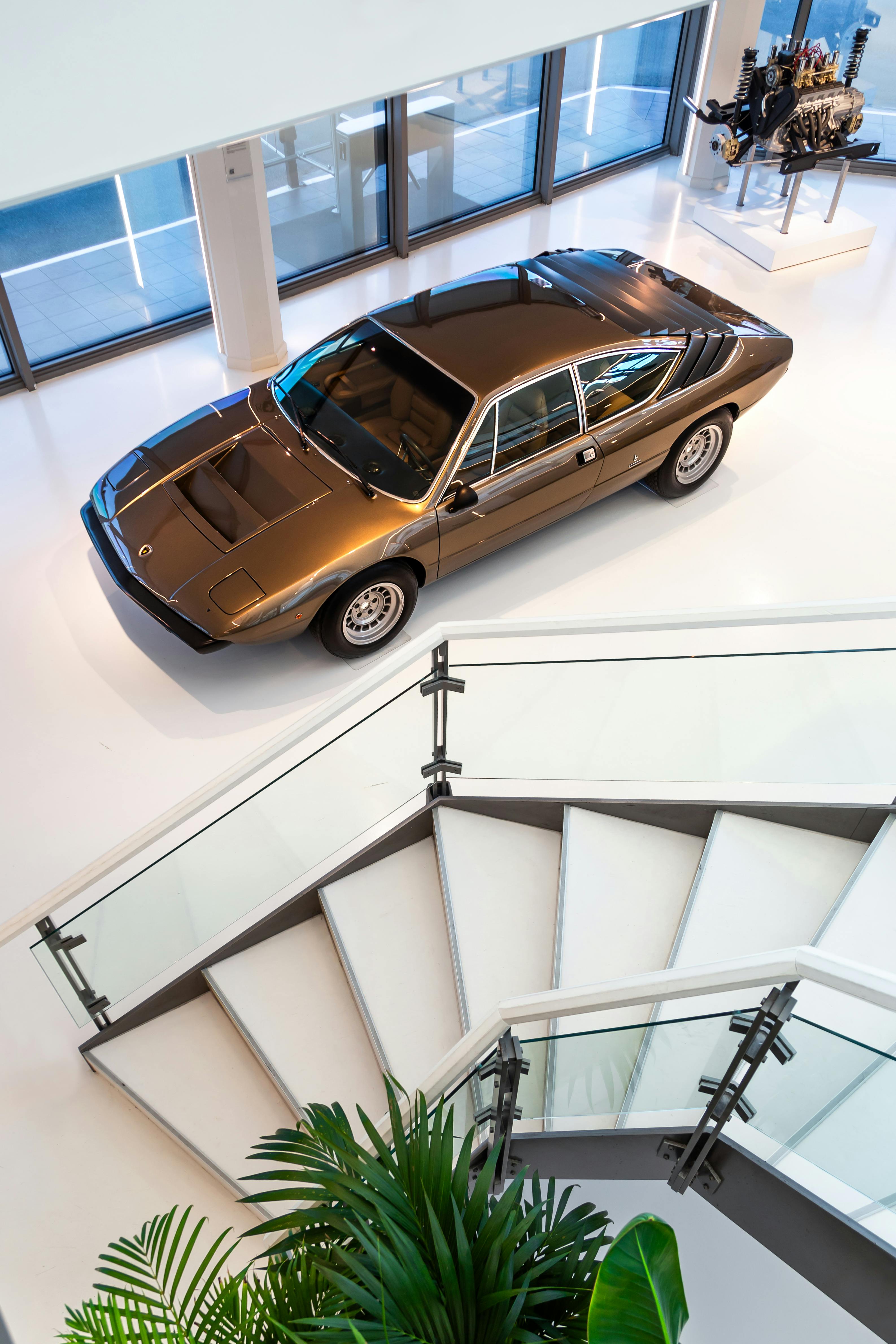 Aerial View of Vintage Lamborghini in Museum Setting · Free Stock Photo