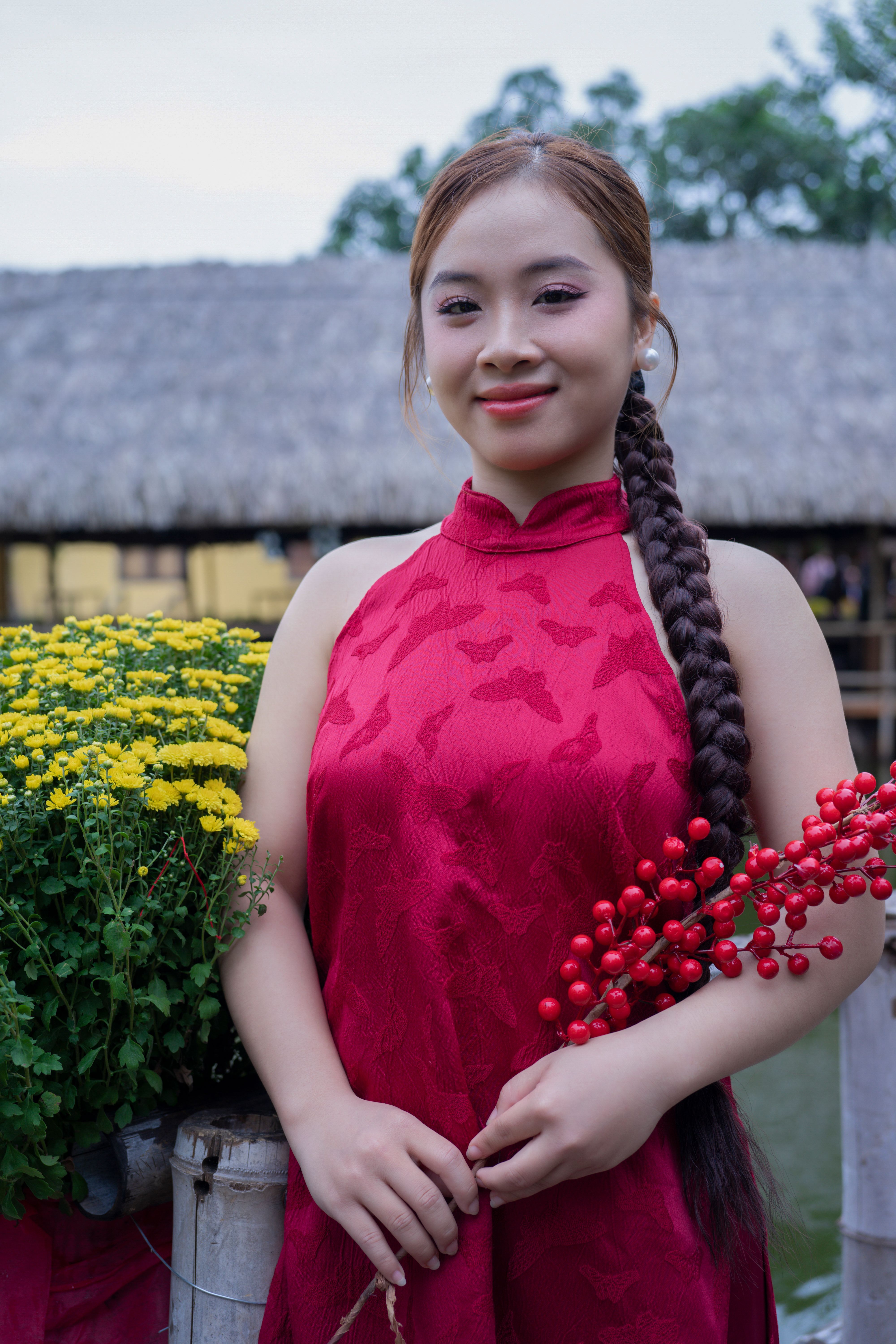 Young Woman in Traditional Red Dress Outdoors · Free Stock Photo
