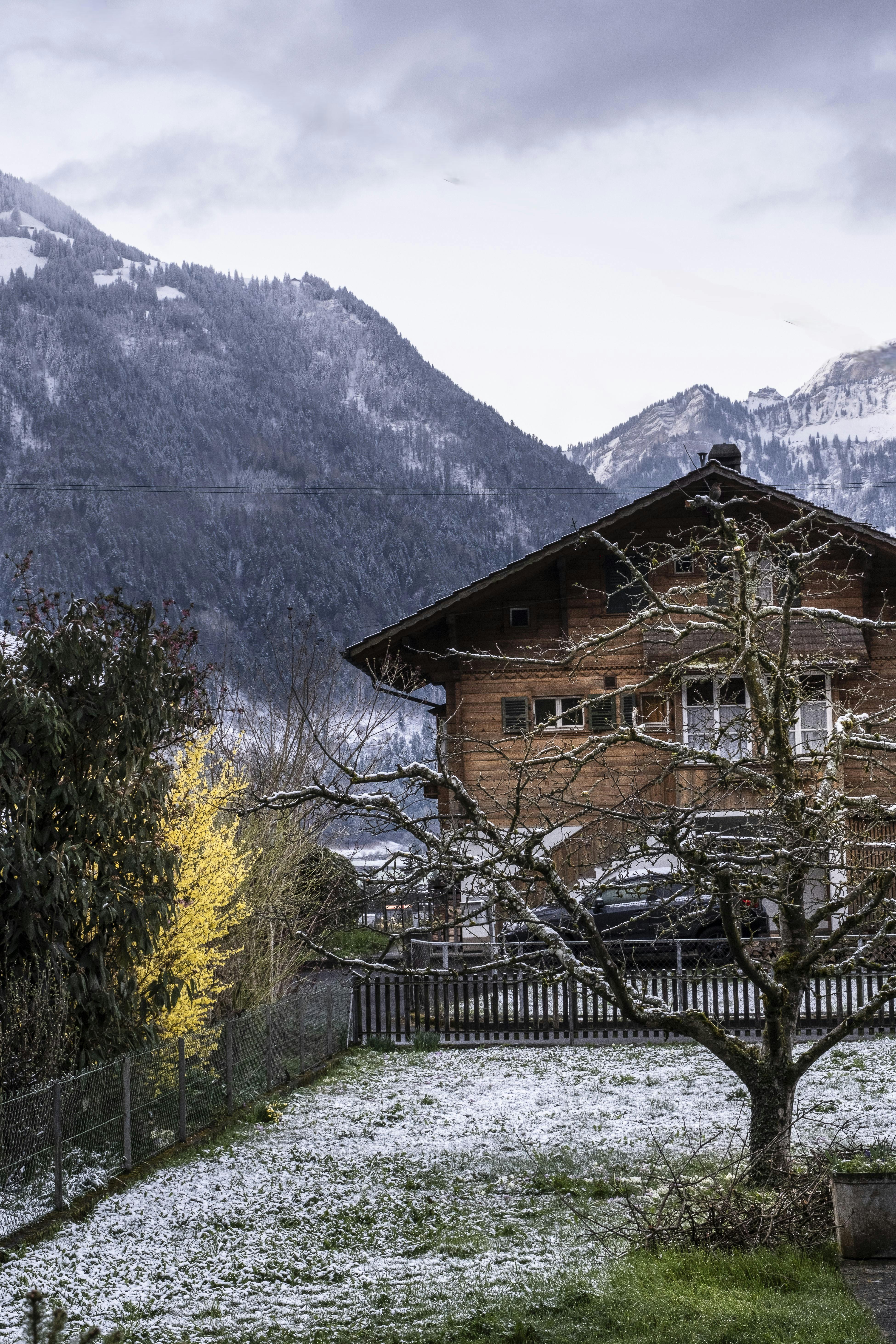 Rustic Swiss Chalet Amid Snowy Alpine Landscape · Free Stock Photo