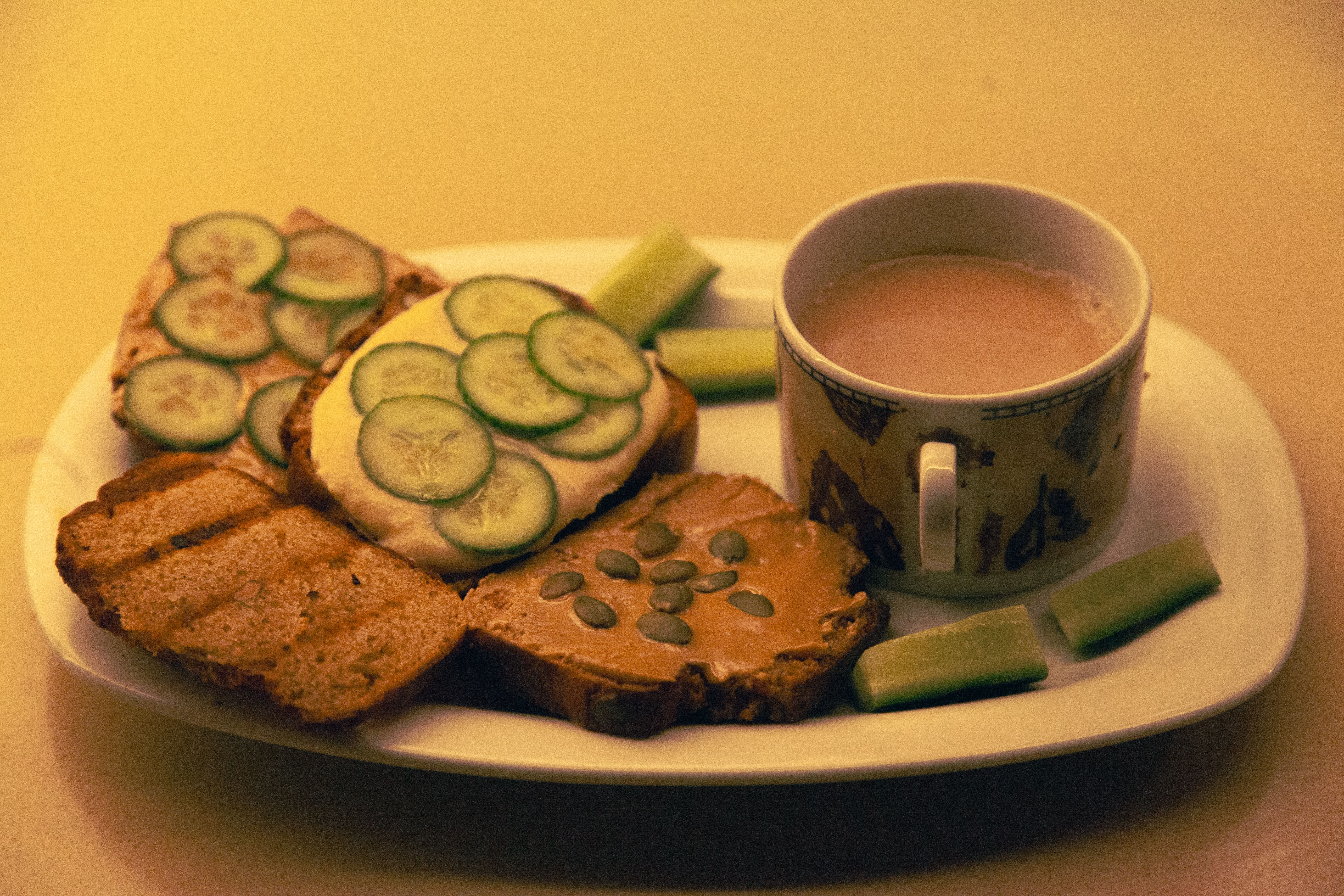 Healthy Breakfast with Tea and Nut Butter Toast · Free Stock Photo
