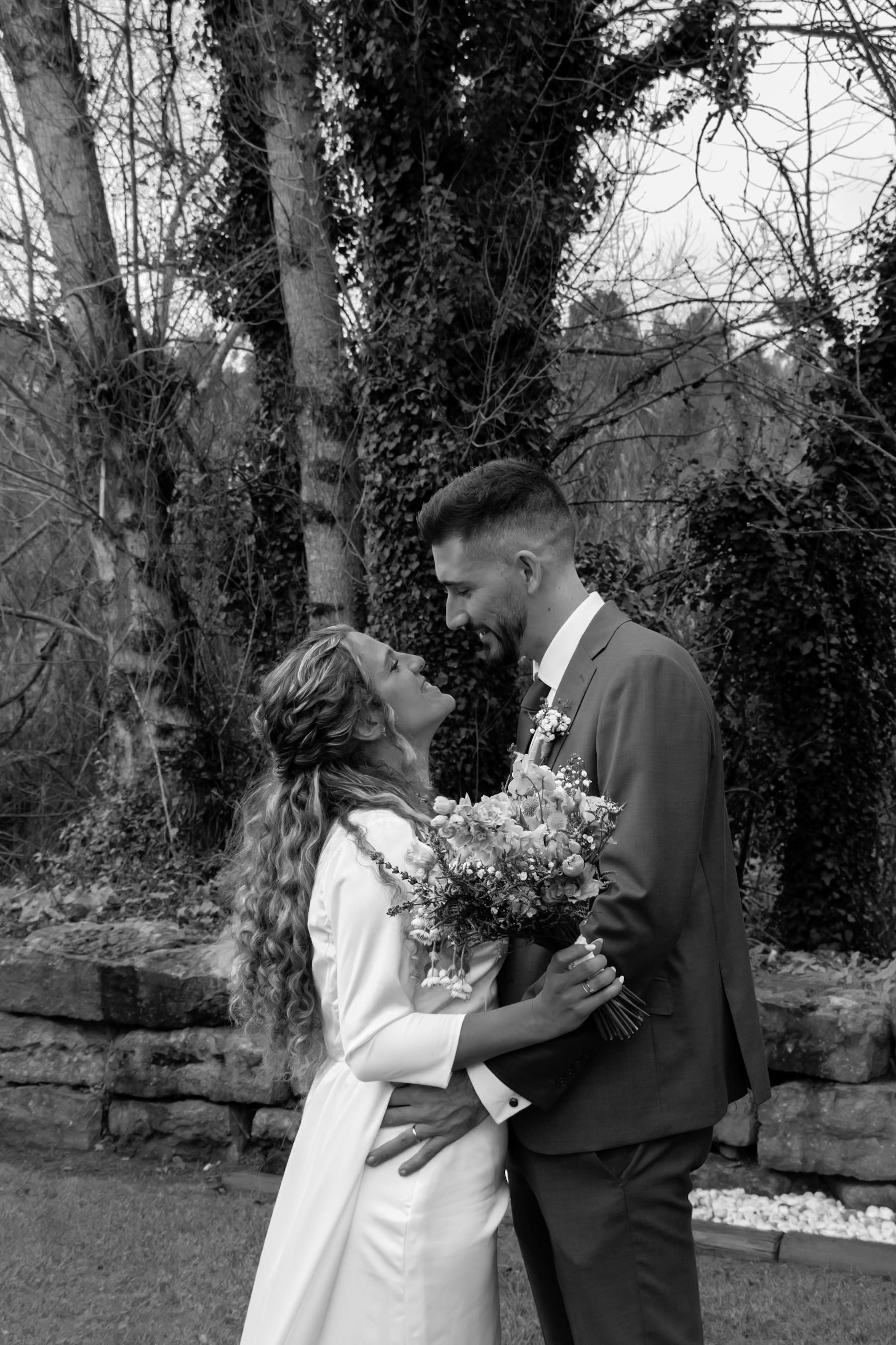Romantic Black and White Outdoor Wedding Portrait · Free Stock Photo