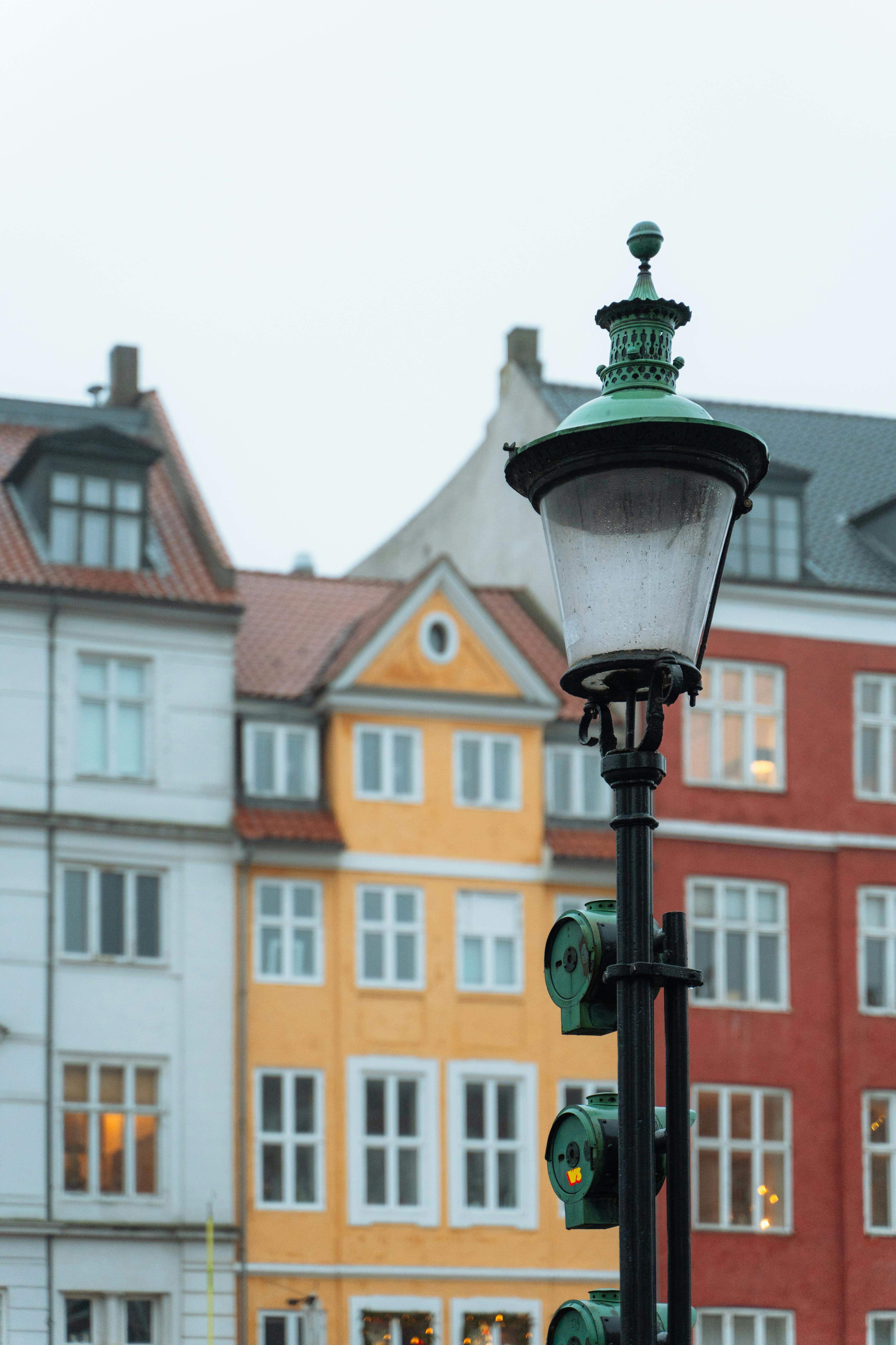 Classic Street Lamp with Colorful Copenhagen Facades · Free Stock Photo
