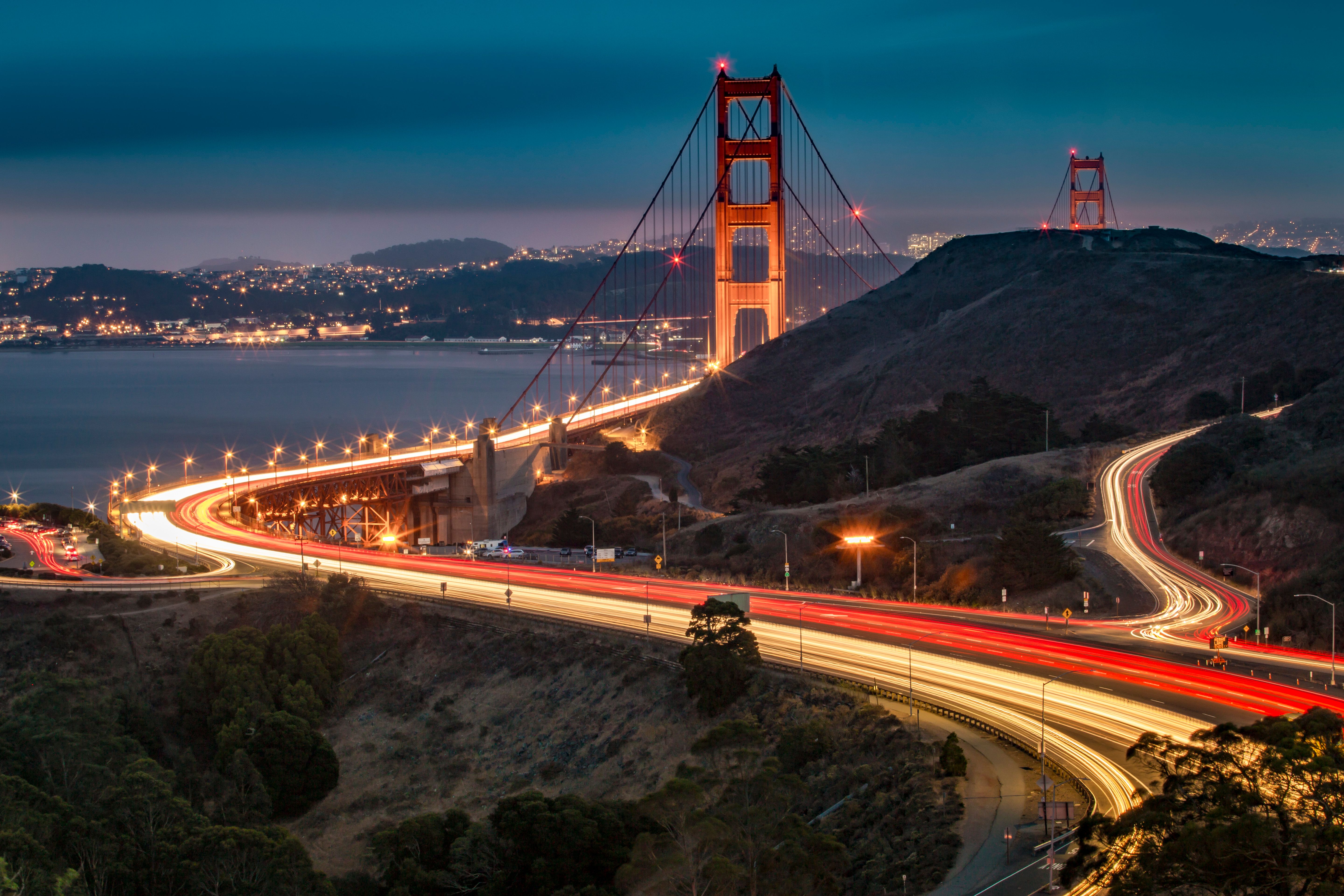 Golden Gate Bridge at Night with Light Trails · Free Stock Photo