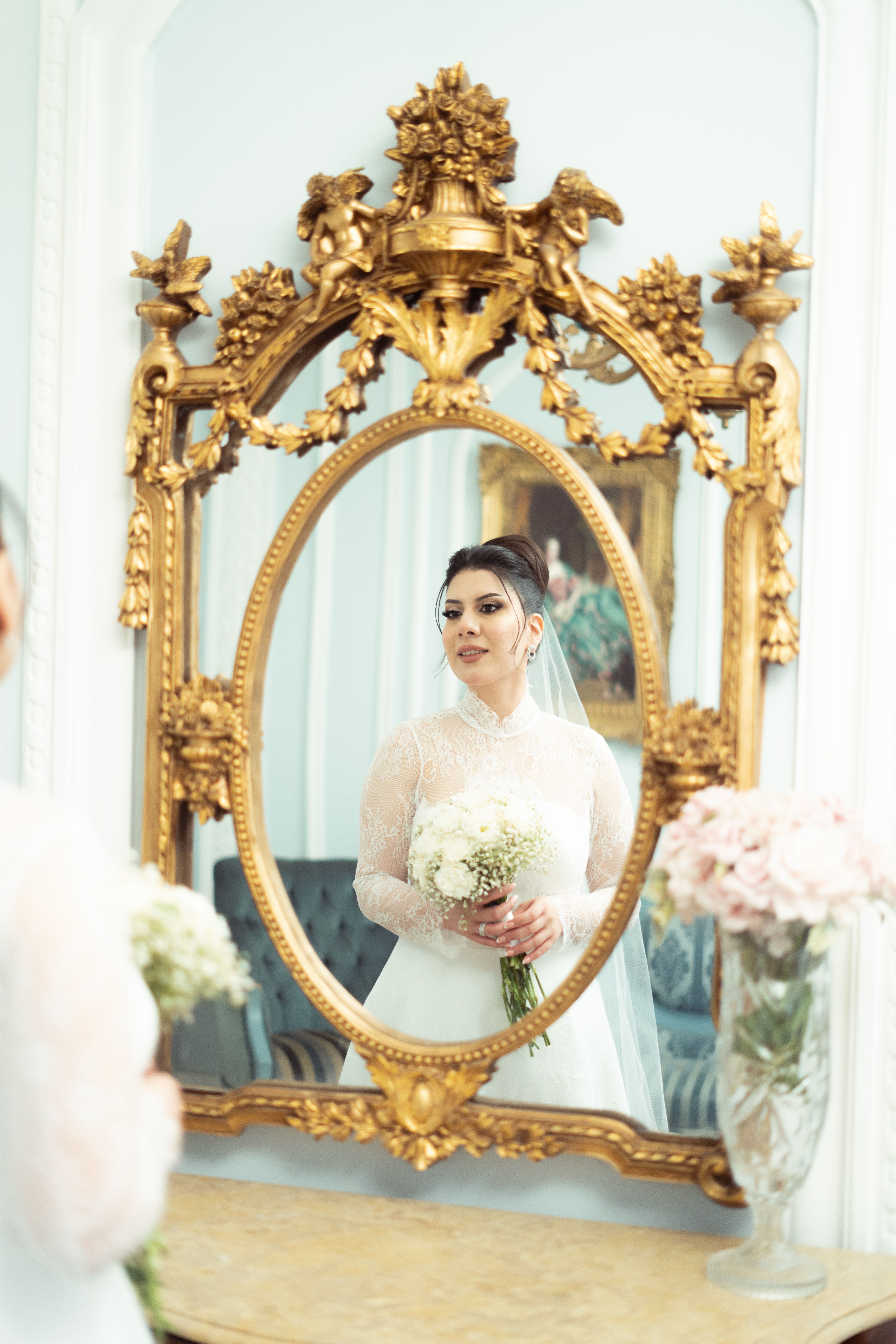 Elegant Bride Reflected in Ornate Mirror · Free Stock Photo