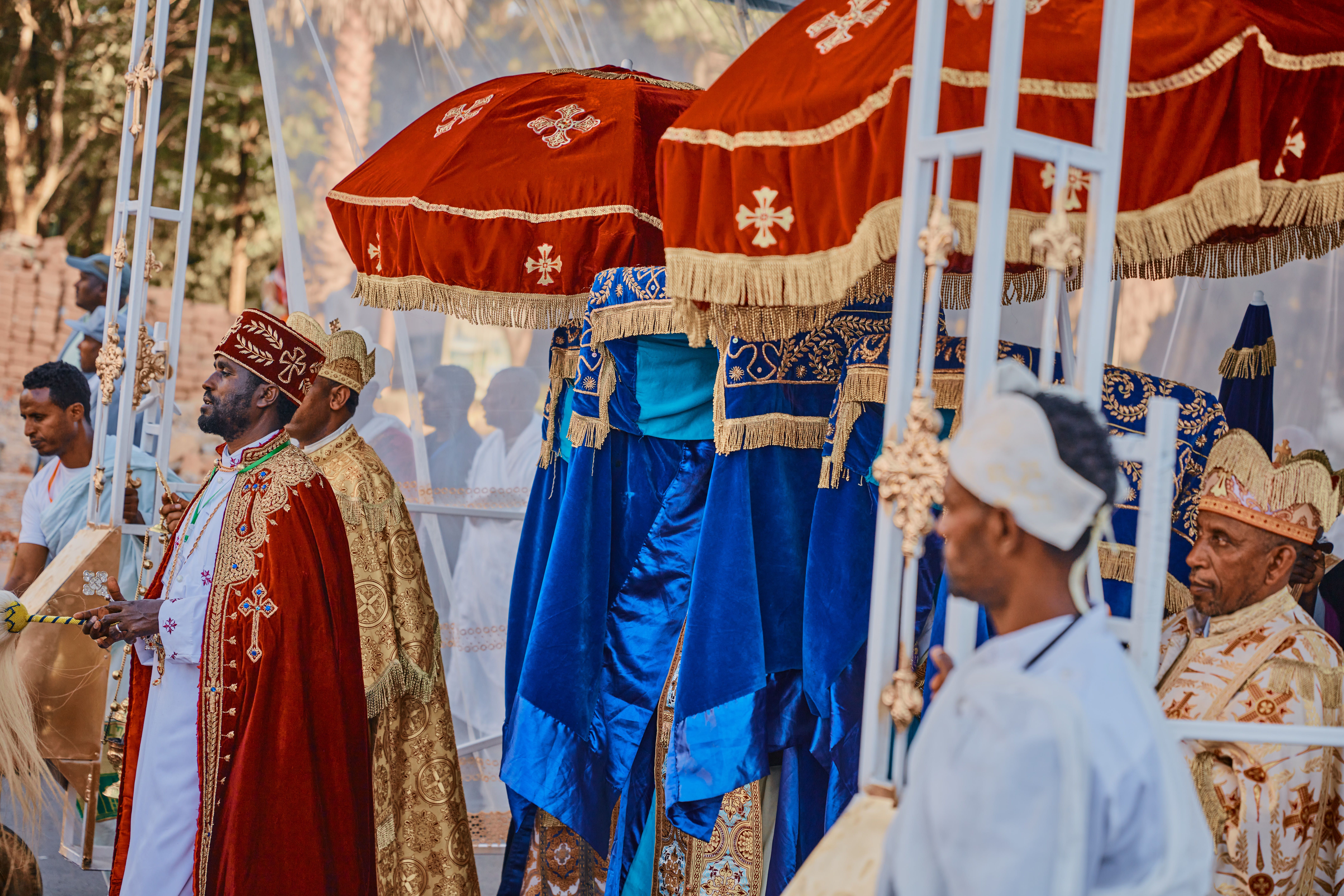 Ethiopian Religious Ceremony with Ornate Umbrellas · Free Stock Photo