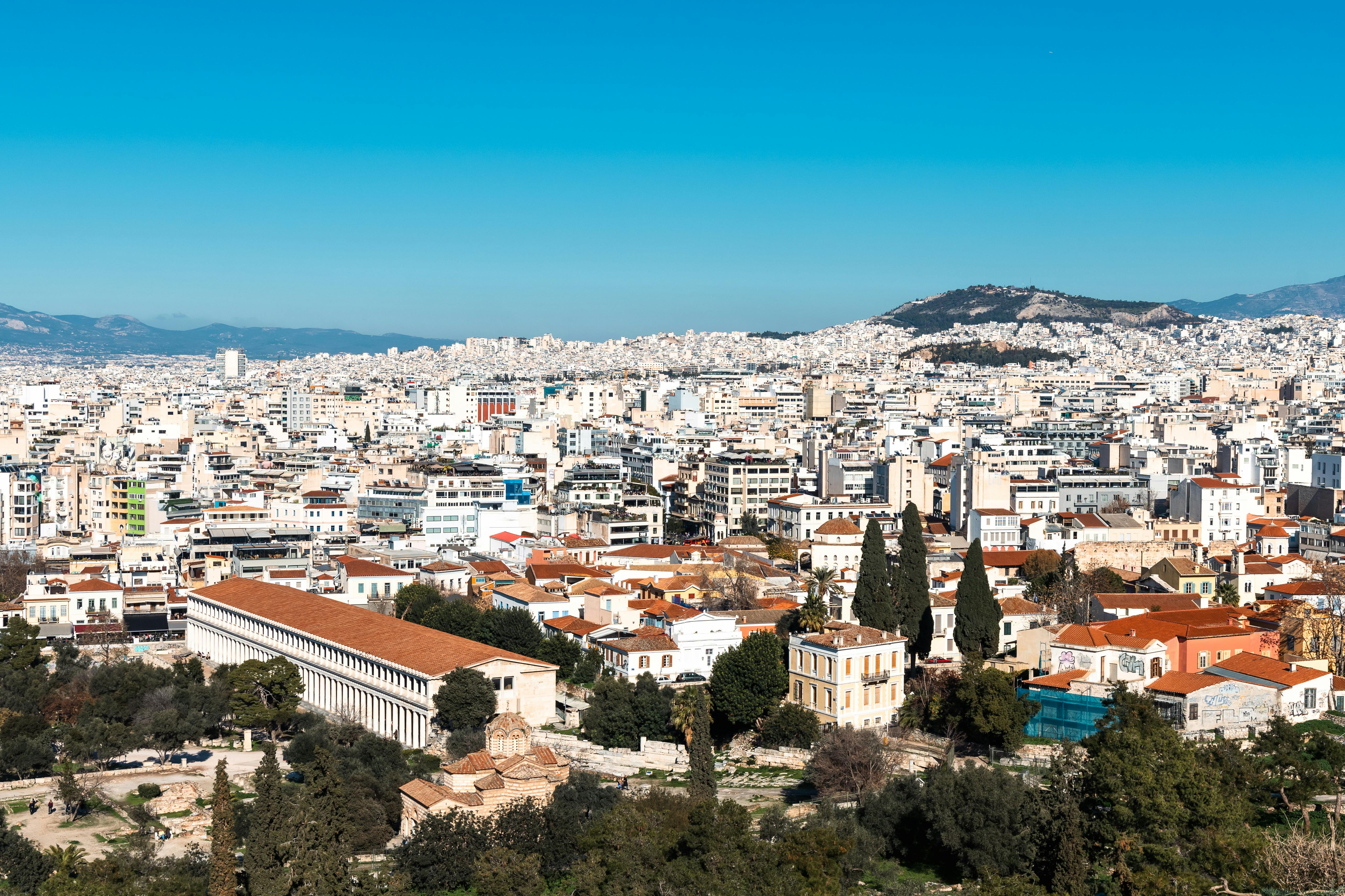 Pemandangan Kota Athena Dengan Pemandangan Akropolis Bersejarah · Foto ...