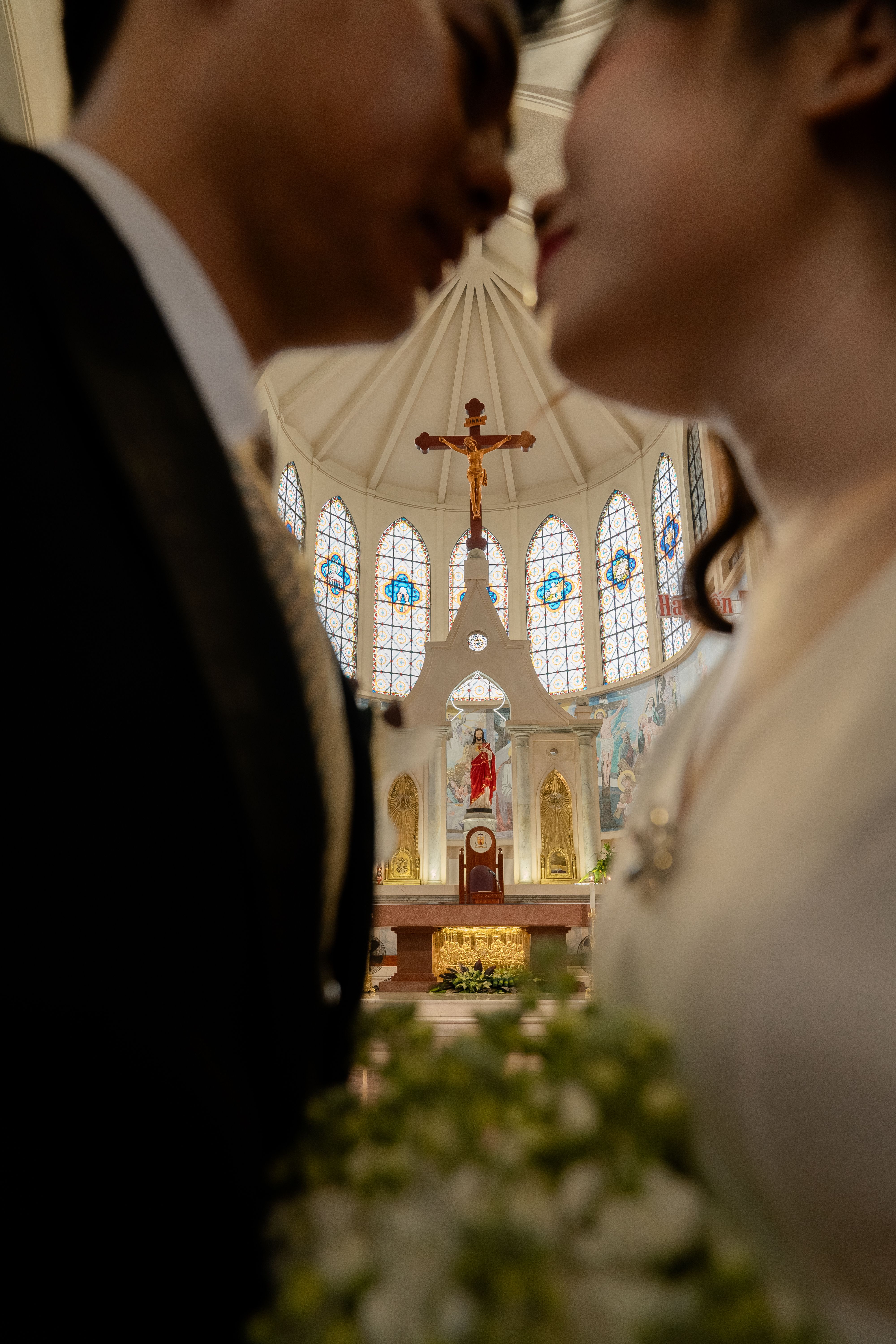Romantic Couple in a Church Wedding Setting · Free Stock Photo